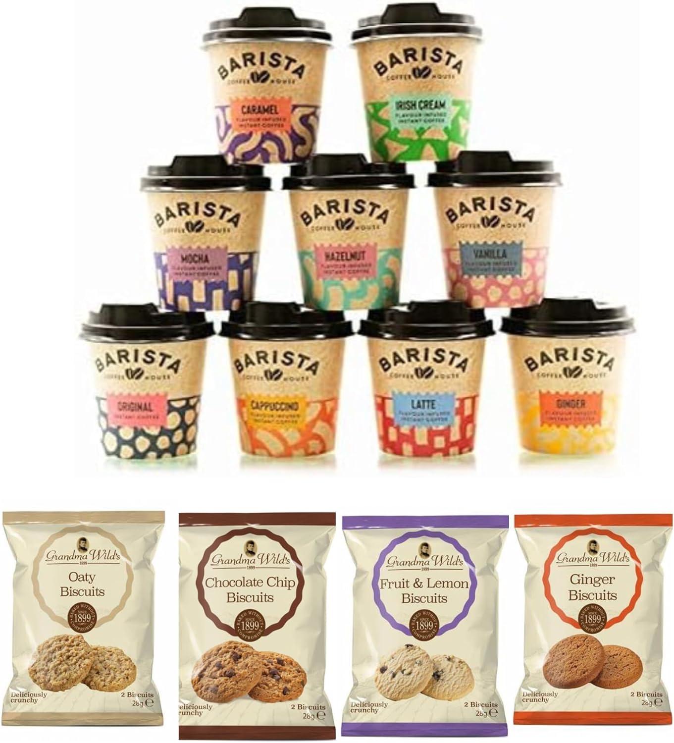 Coffee Gift Set with Biscuits - 9 Assorted Flavours Instant Coffee Cups ...