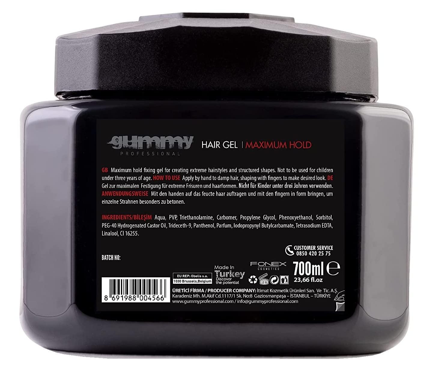 Gummy Hair Gel Maximum Hold Extreme Look 23.5oz (700ml) - Pack of 2 ...