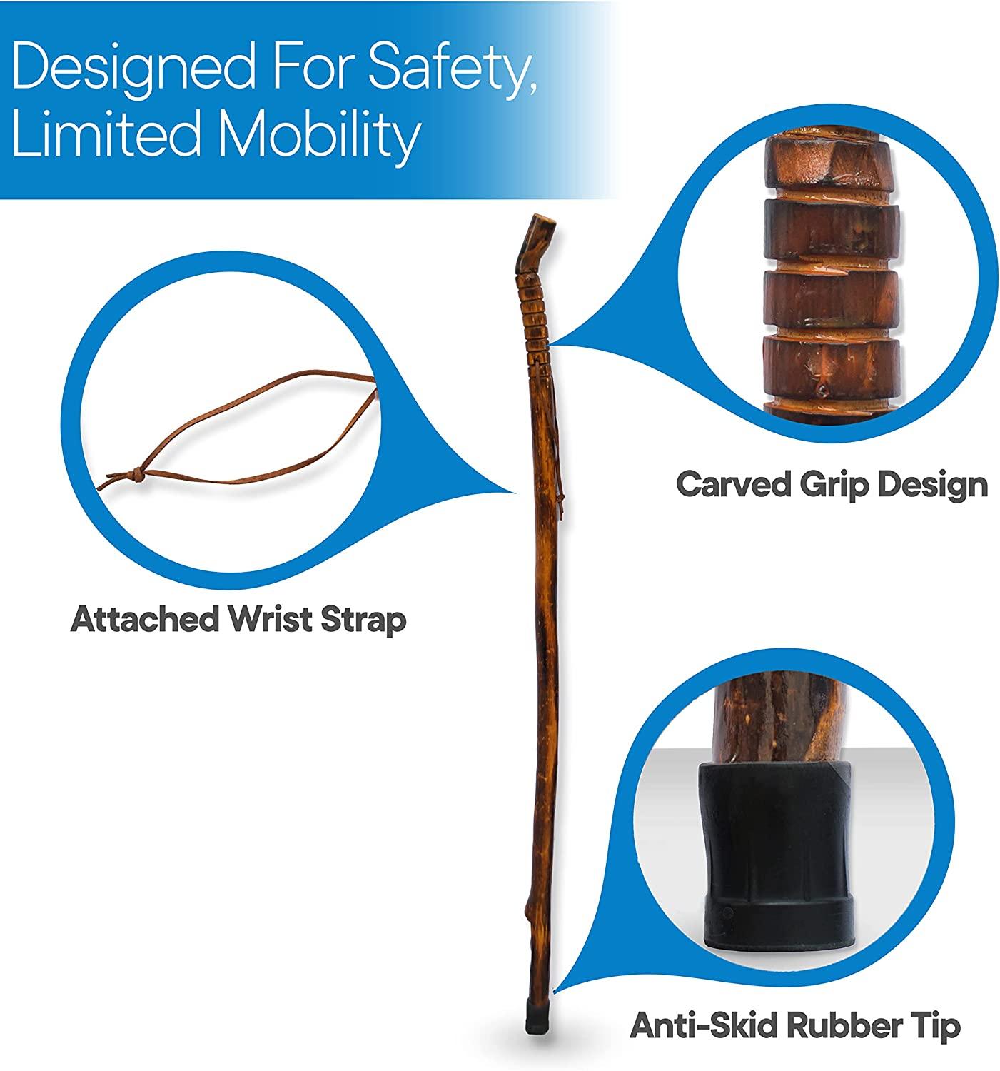 RMS Natural Wood Walking Stick - 55 Inch Handcrafted Wooden Hiking ...