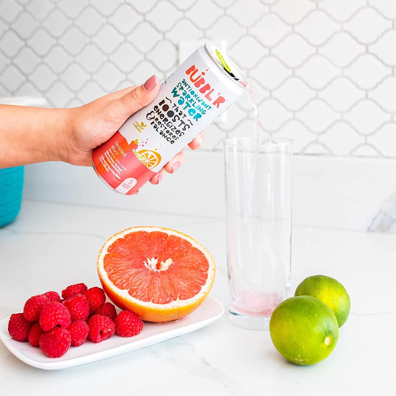 BUBBL'R Twisted Elix'r Antioxidant Sparkling Water with Natural Caffeine - 0g Sugar, Gluten Free ...