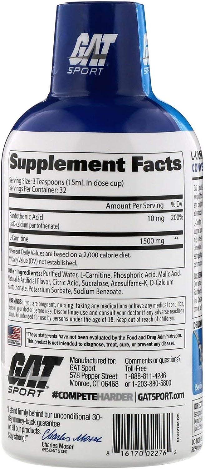 GAT Sport L-Carnitine Liquid 1500mg - Mixed Berry Flavor - 32 Servings