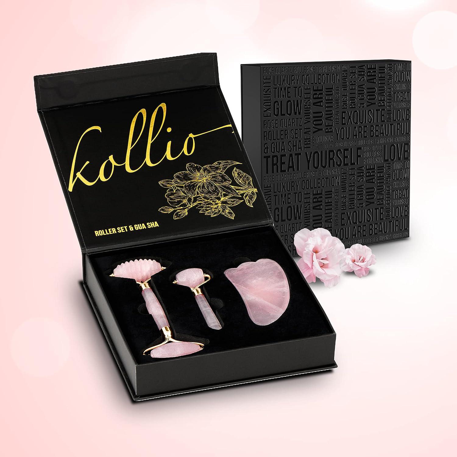 Rose Quartz Face Roller Set with Gua Sha and Jade Eye Roller - Facial ...