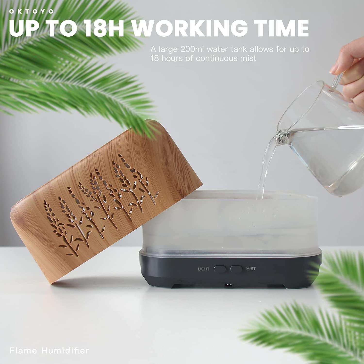 OKTOYO Essential Oil Diffuser with Flame Light - Upgraded Super Quiet ...