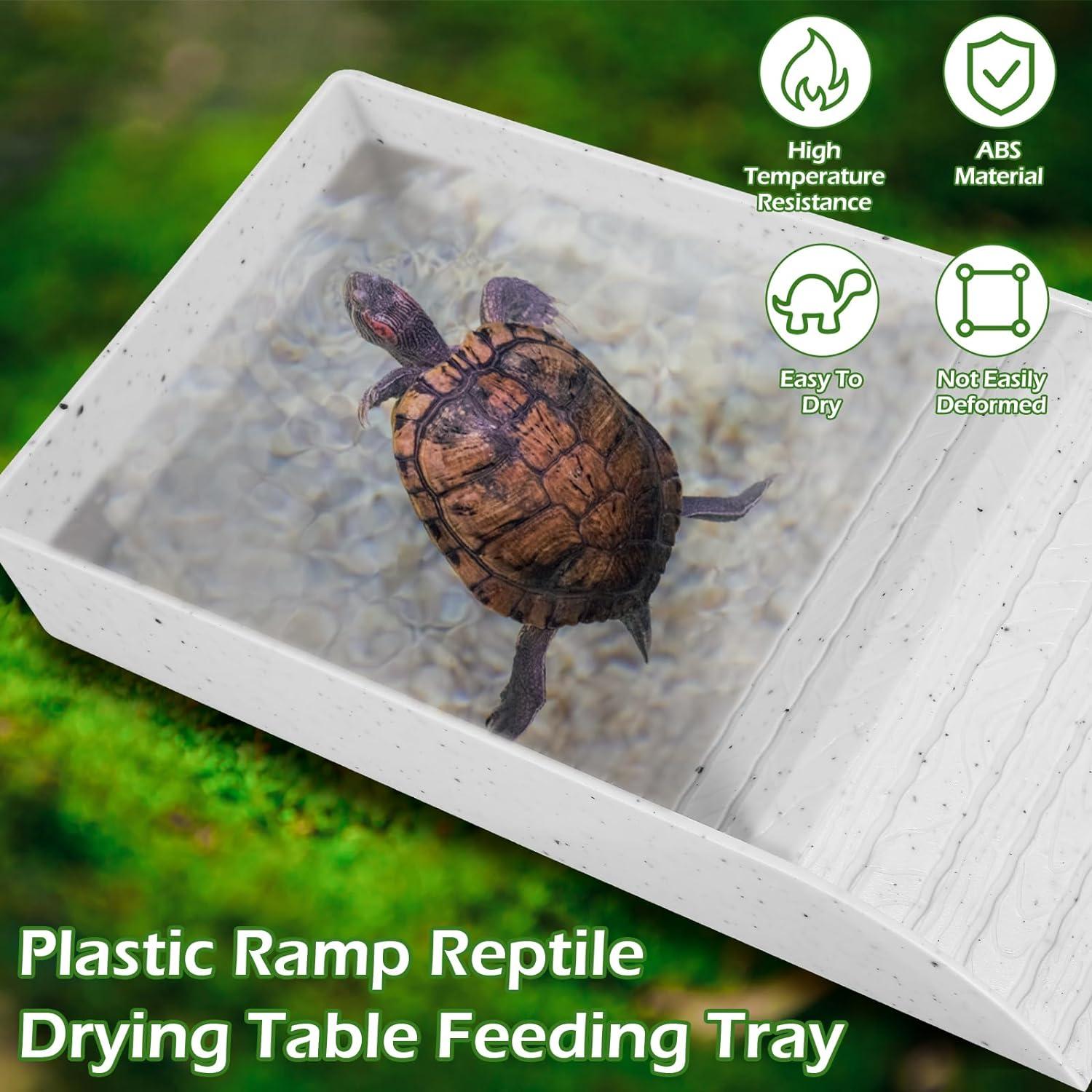 Tortoise Bath Dish Tortoise Water Bowl with Anti-Slip Ramp Reptile Food ...