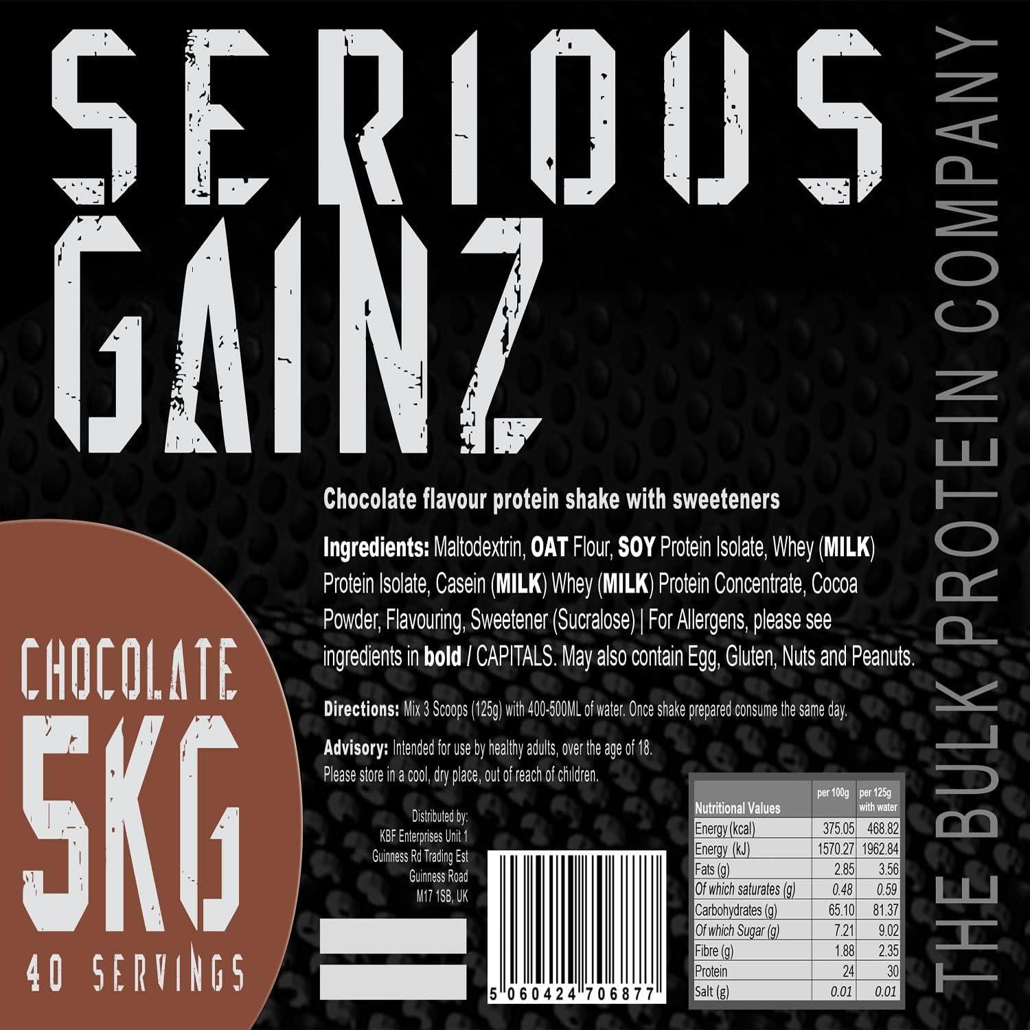 Bulk Protein Co. SERIOUS GAINZ Whey Protein Powder 5kg - Chocolate Mass ...