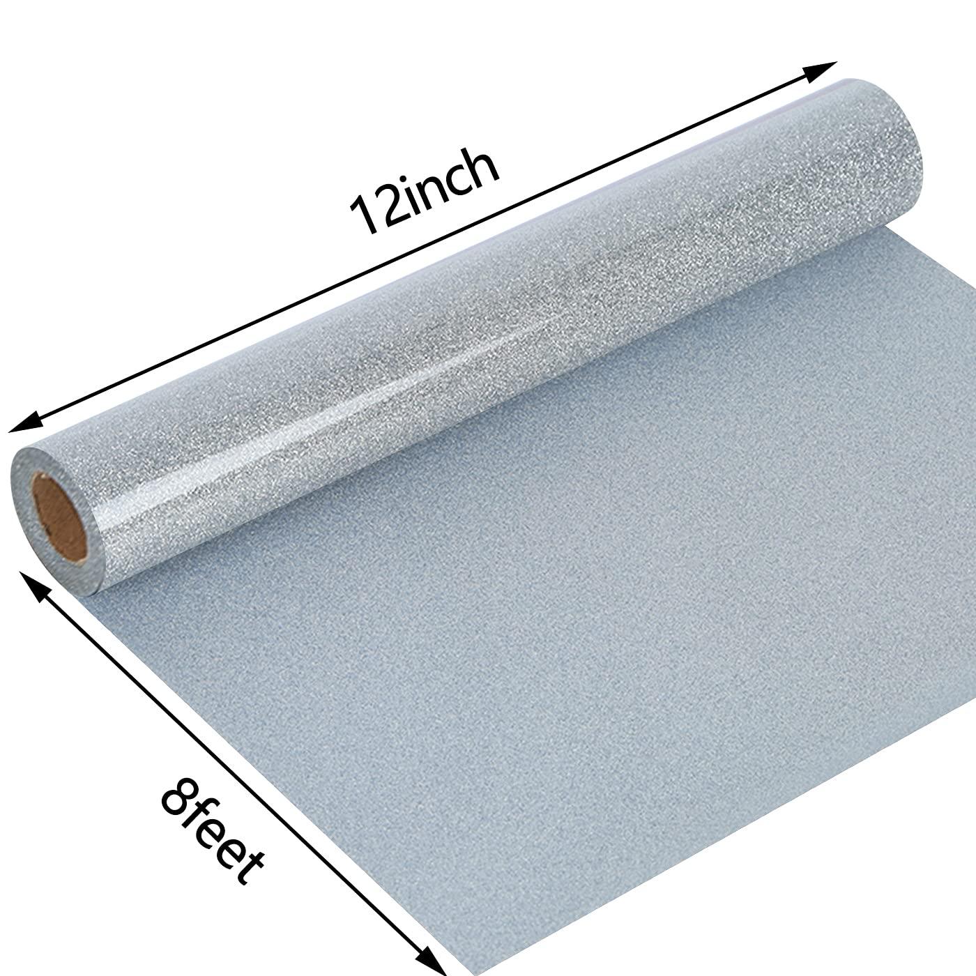 Guangyintong Glitter Silver HTV 12X 8ft Iron-On Transfer Vinyl Roll for ...