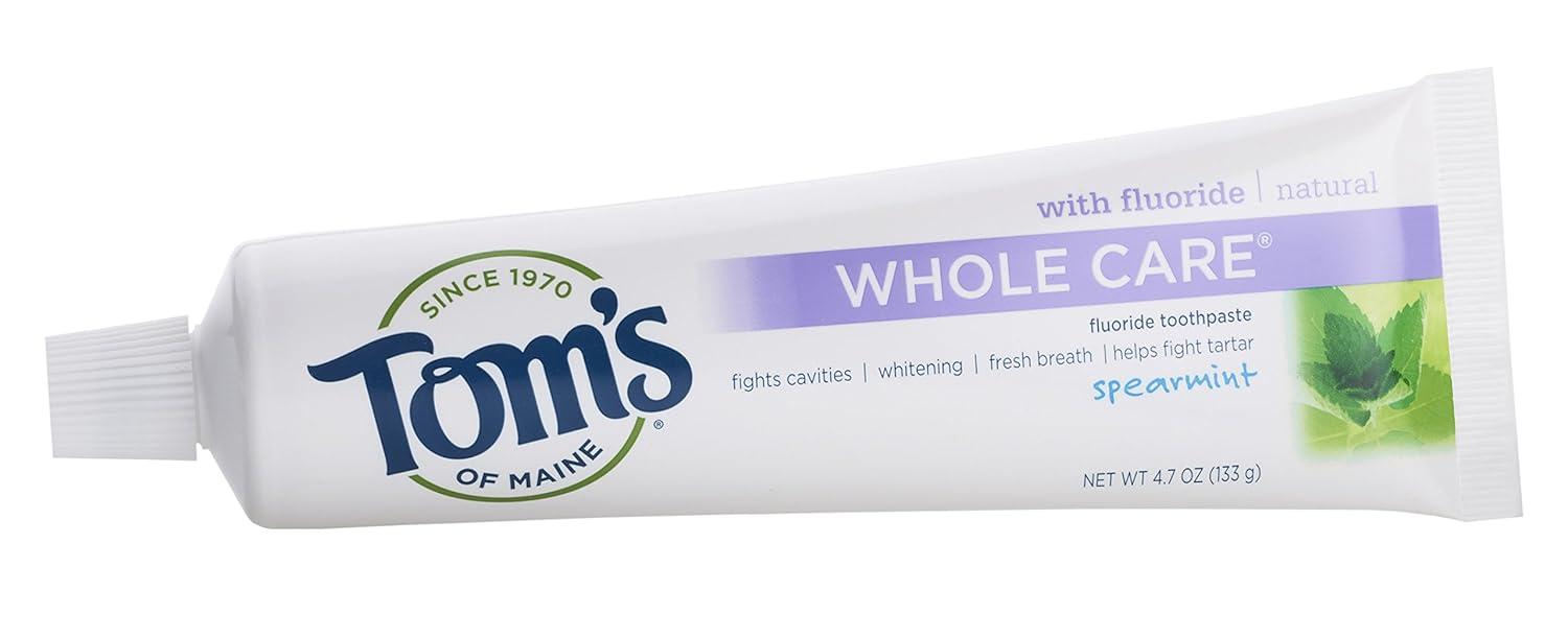 Tom's of Maine Whole Care Fluoride Whitening Toothpaste, Spearmint 4 ...
