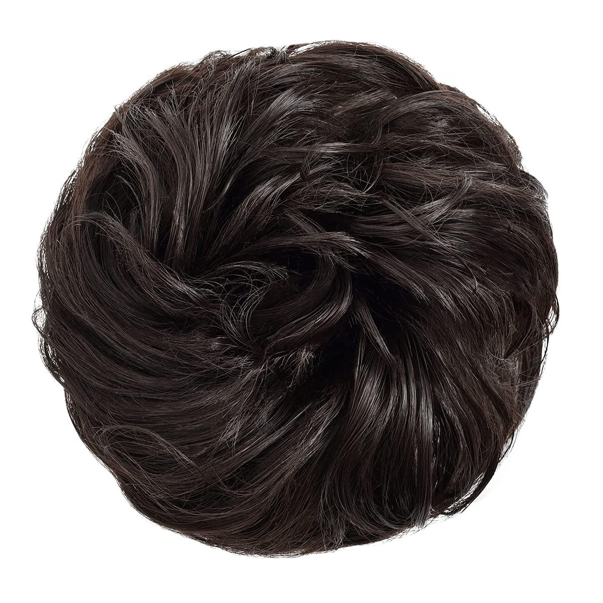 Dark Brown Rose Bud Messy Bun Hair Extension for Women - Updo Curly ...