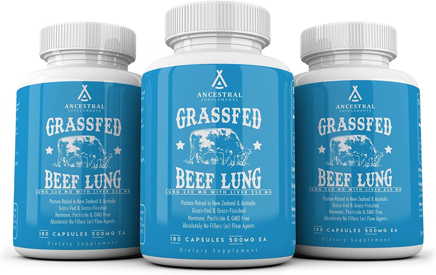 Ancestral Supplements Beef Lung with Liver - 180 Capsules for Lung and ...