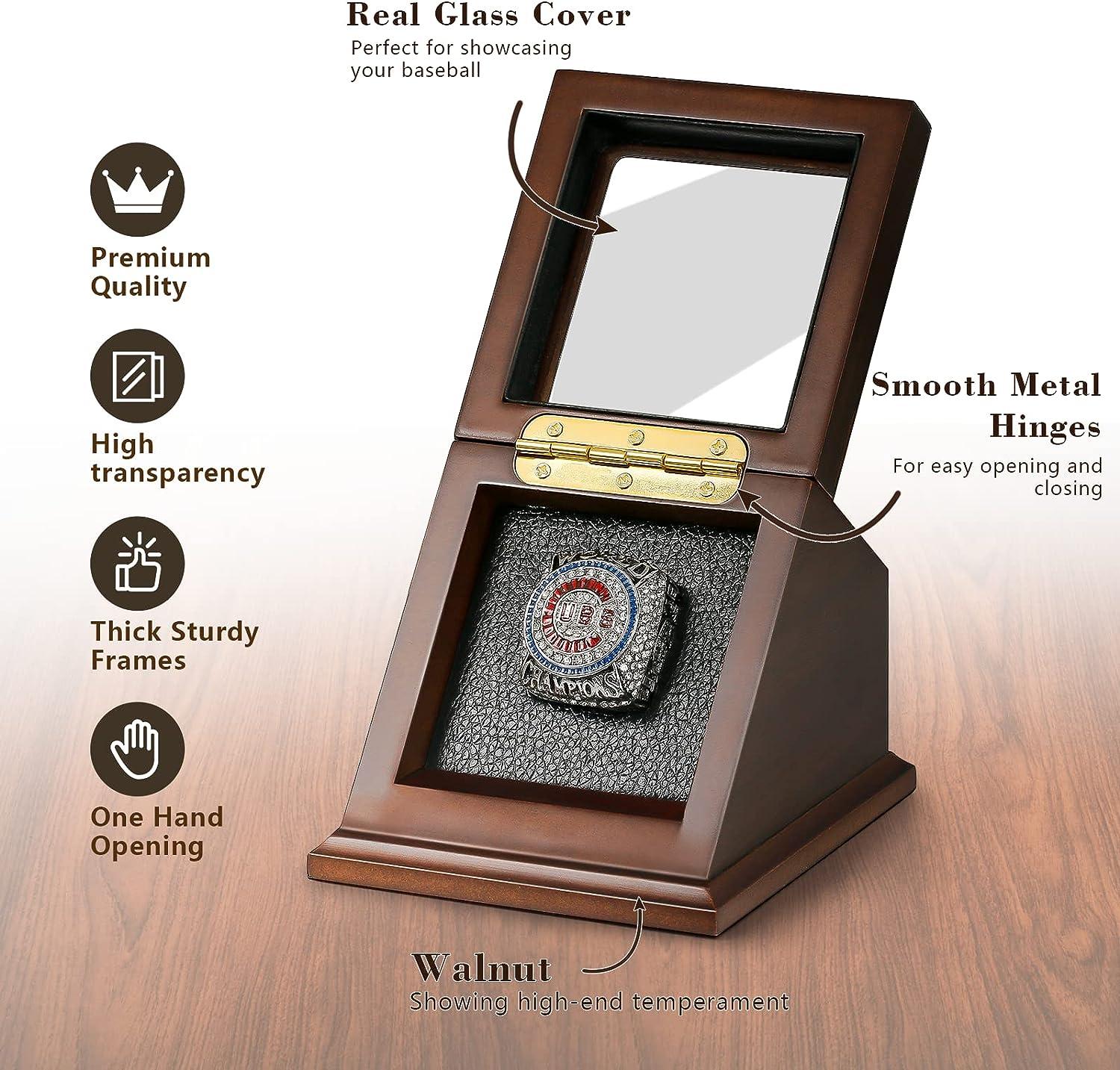 Championship Ring Display Case - Real Wood Box with Slanted Glass Lid ...