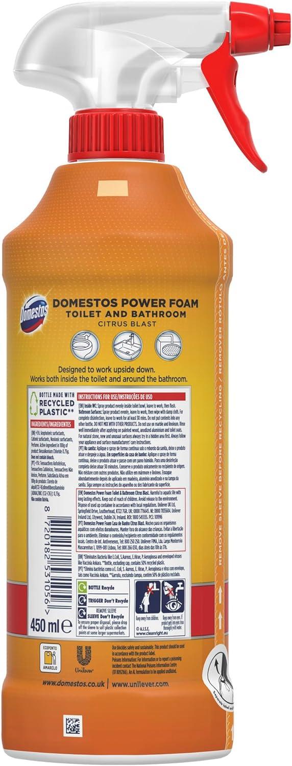 Domestos Power Foam Citrus Blast Upside Down Spray bleach-free toilet ...