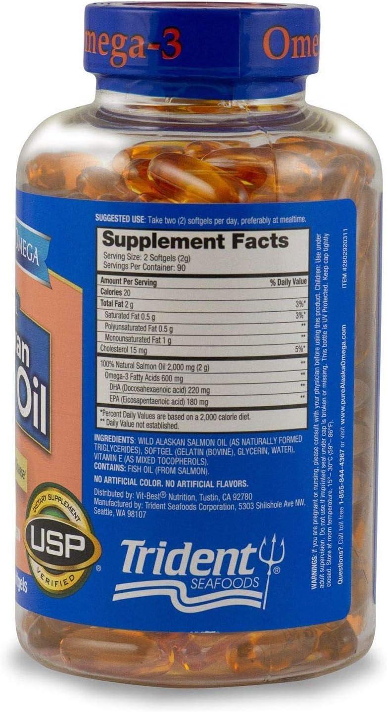 Pure Alaska Omega-3 Wild Alaskan Salmon Oil 1000mg Softgels - 180 Count ...