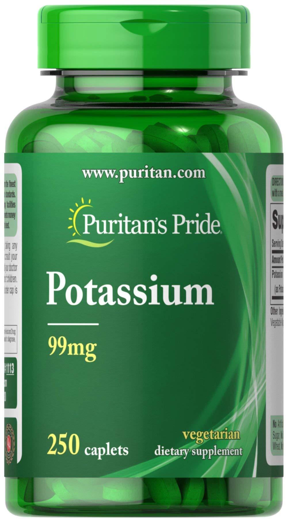 Puritans Pride Potassium 99mg Caplets - 250 Count | Essential Mineral ...