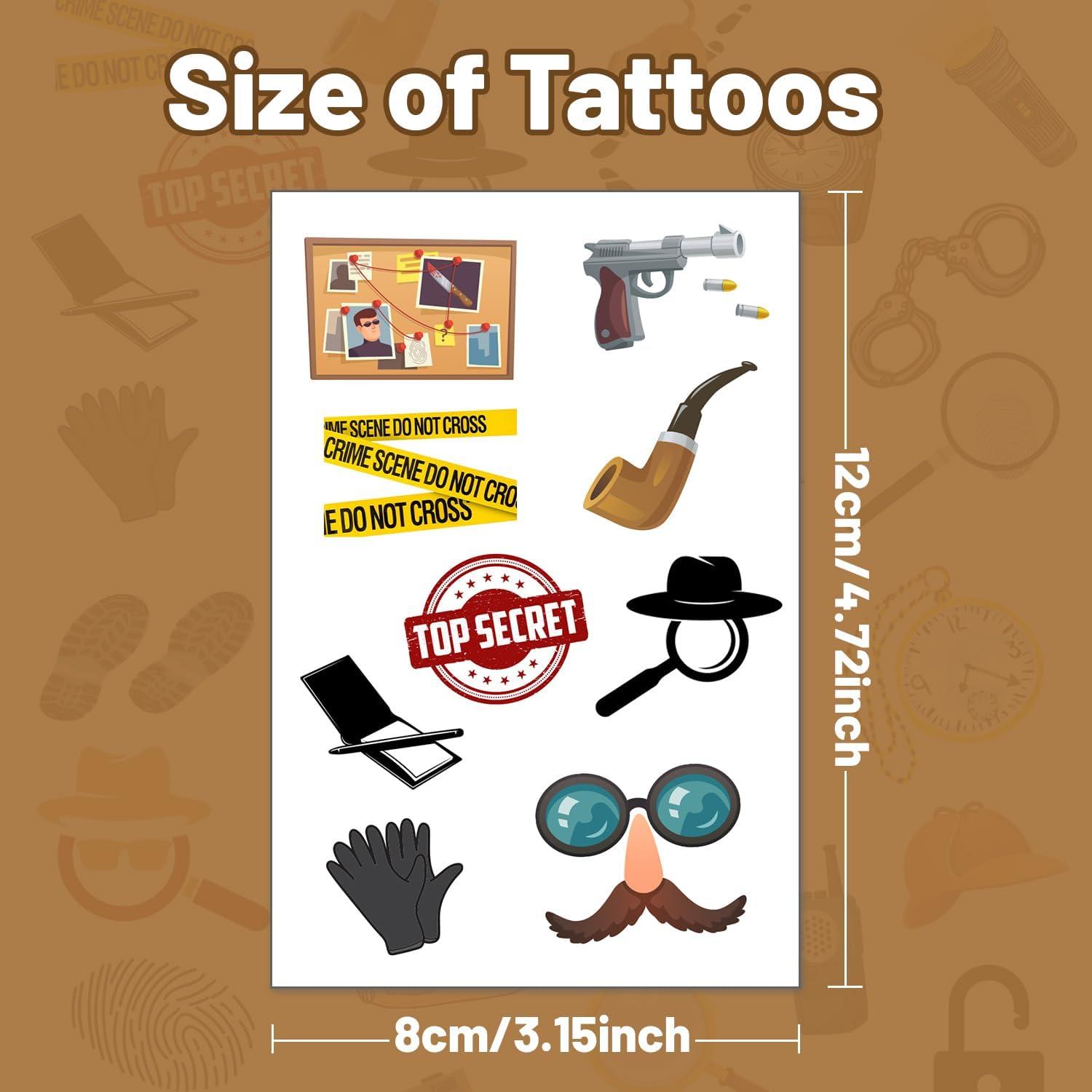 20 Sheets Secret Agent Spy Detective Temporary Tattoos Mystery ...