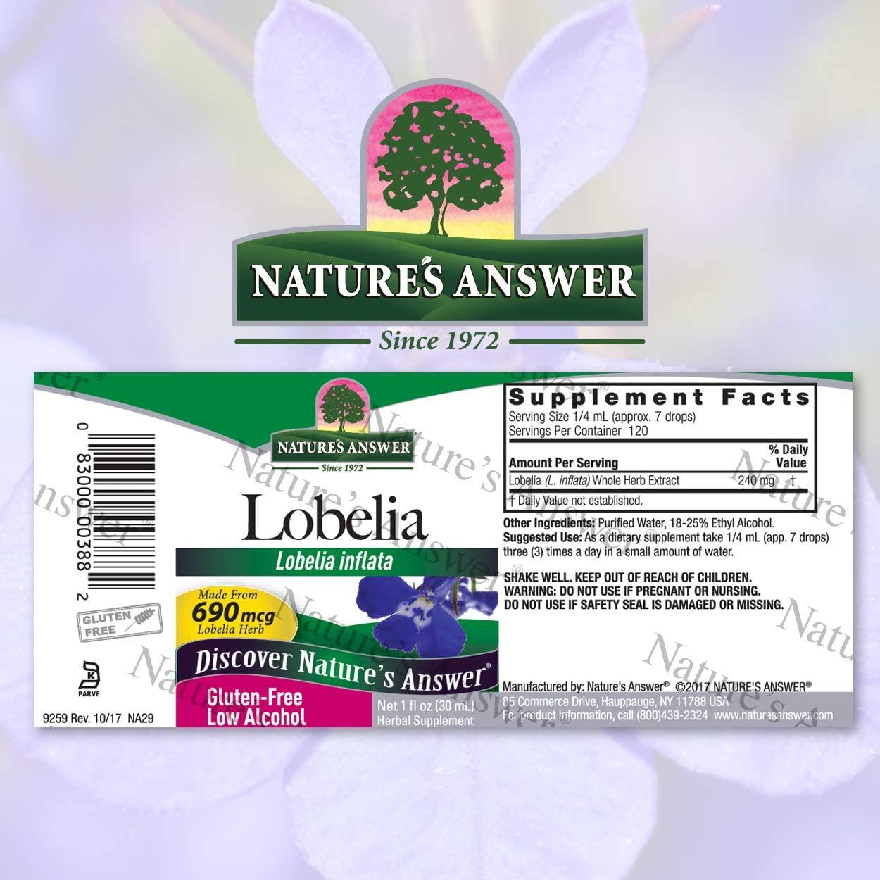Lobelia Herb Supplement - Natureâ€™s Answer 1 FL Oz | Gluten & Alcohol ...