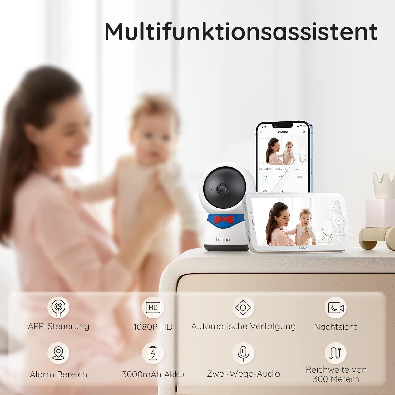 Boifun Baby Monitor with AI Tracking & 1080p HD Camera | 5 LCD Display ...
