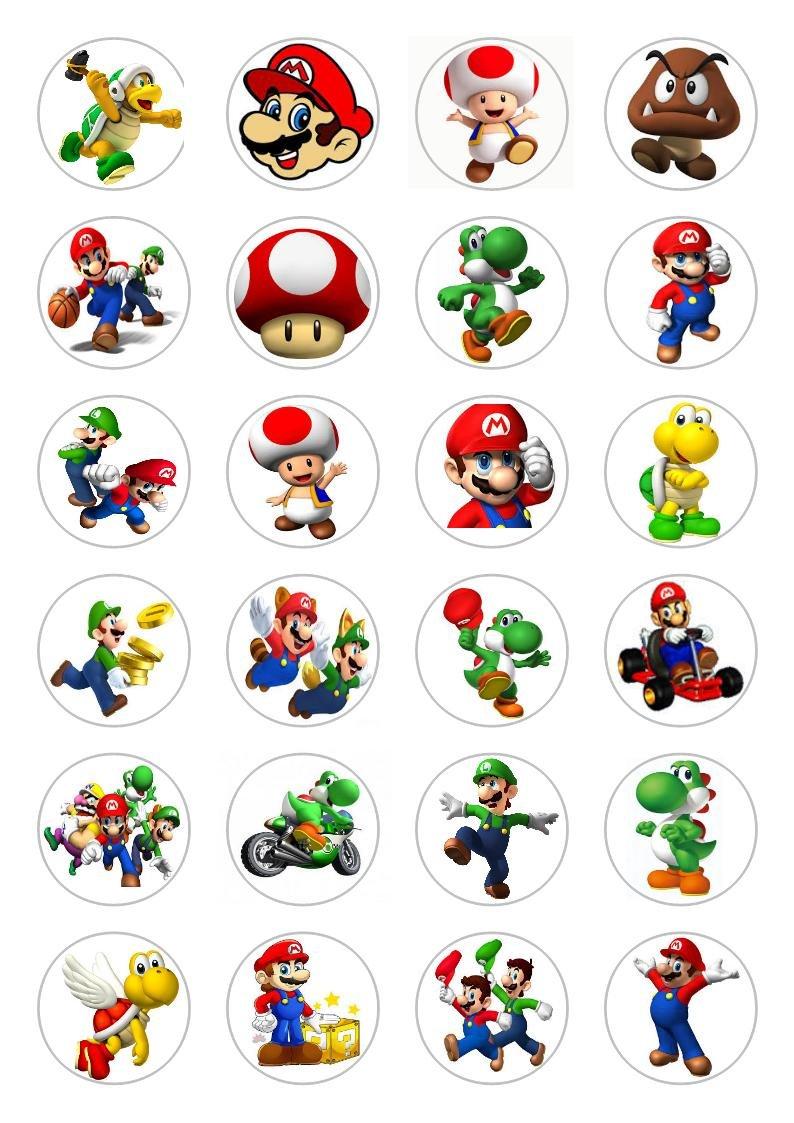 Super Mario Edible Cake Decorations - 24 Pack for Cupcakes Birthdays ...