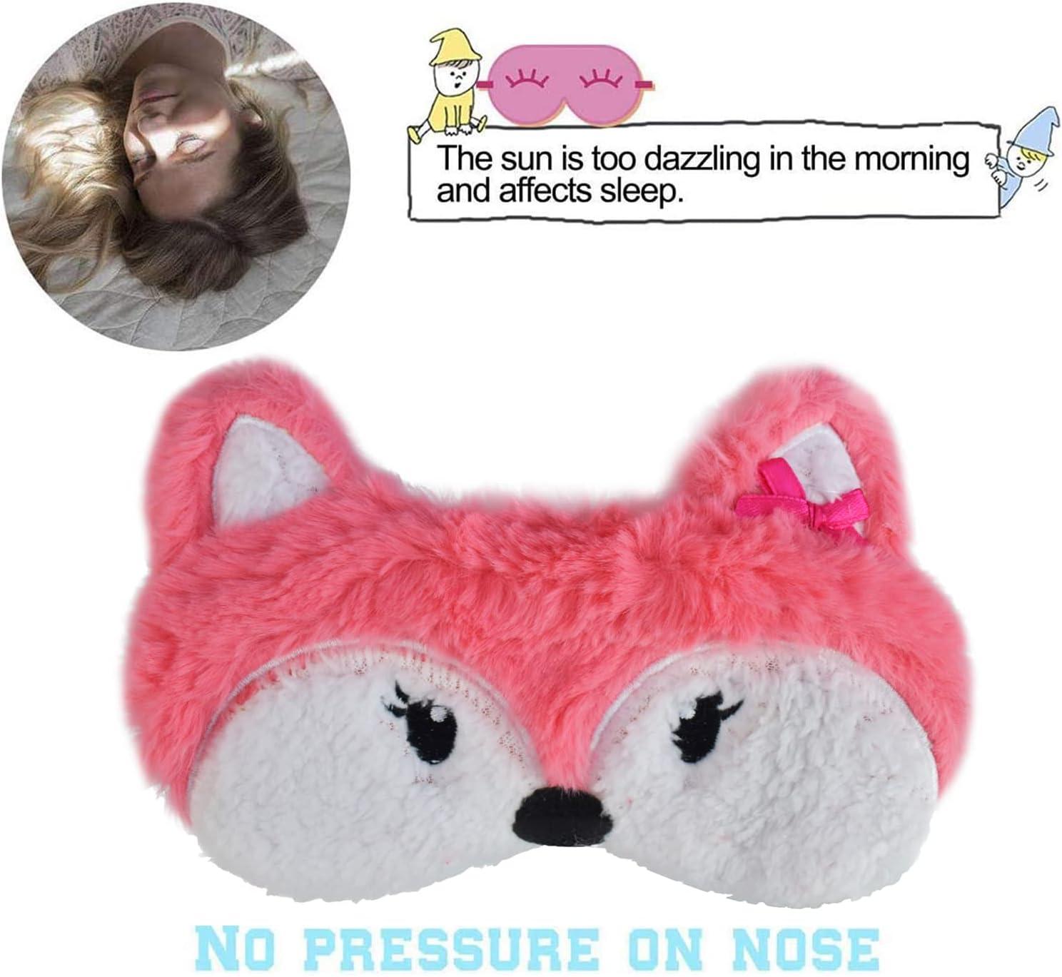 Ulife Mall Cute 3D Pink Fox Kids Eye Mask - Soft Silk Plush Cartoon Eye ...