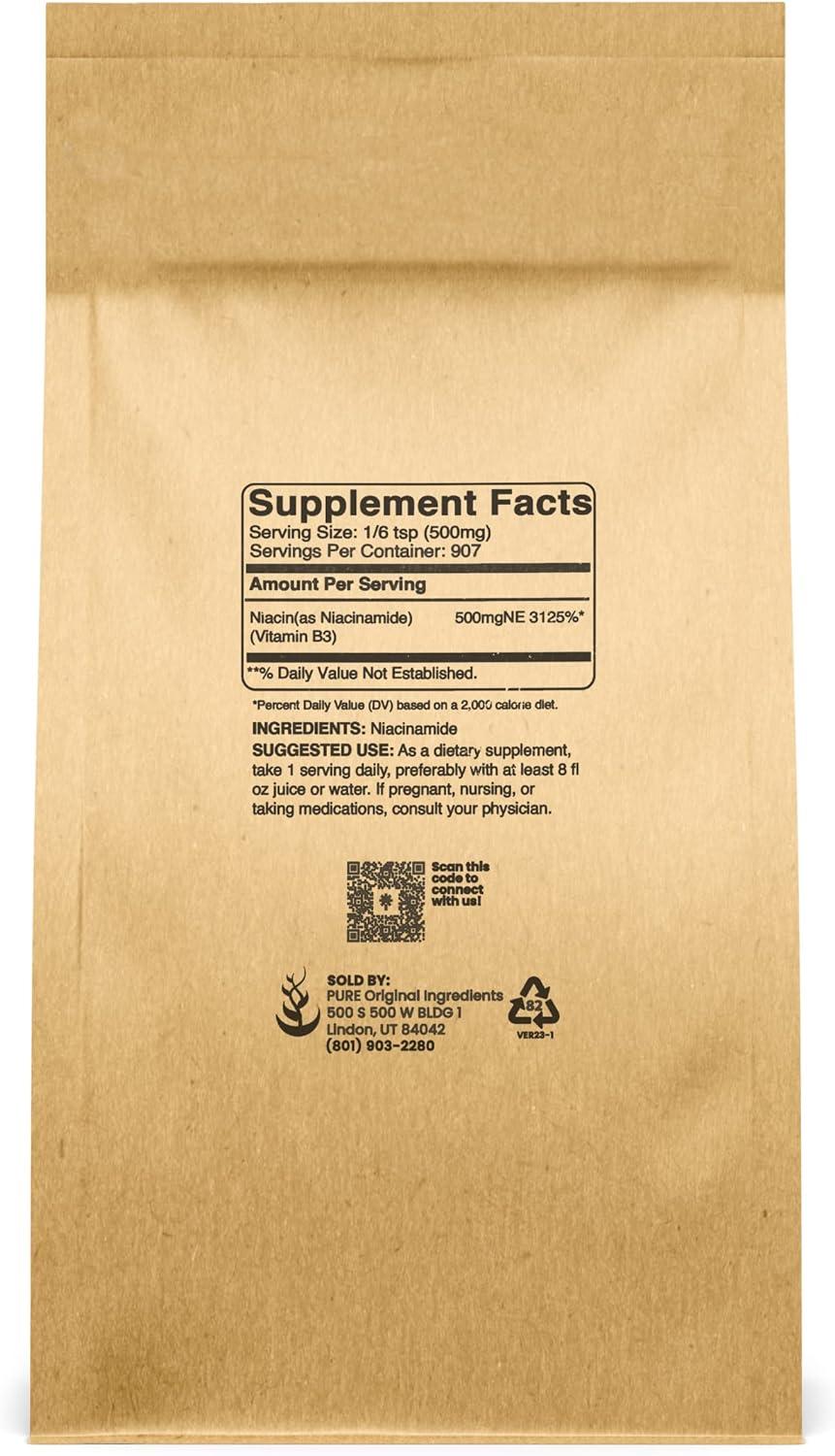 Pure Niacinamide (Vitamin B3) 1lb - Flush-Free, Gluten-Free - 16oz ...