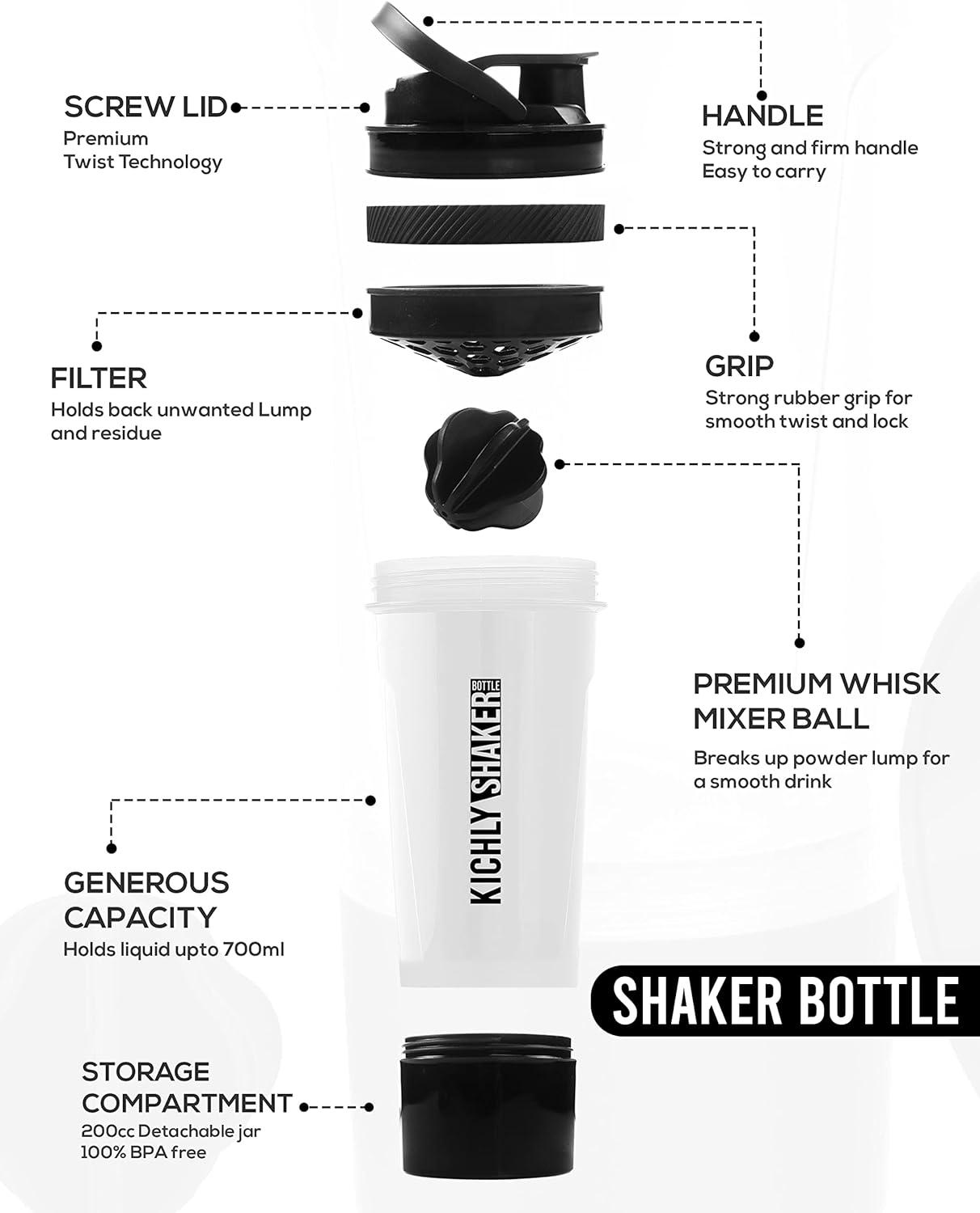 KICHLY (Set of 2 Classic Protein Shaker Bottle (700 ml) with Protein ...