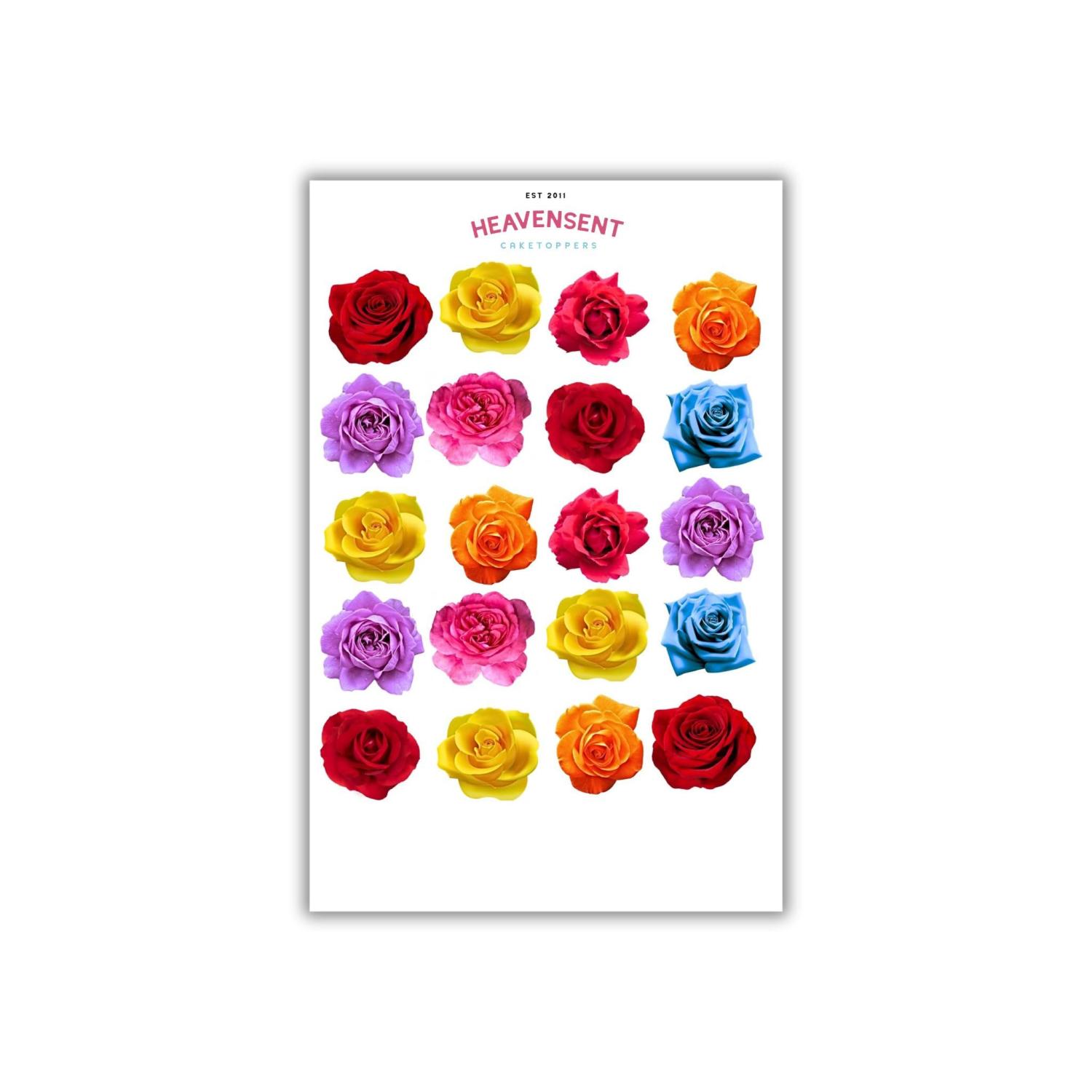 Cake Topper Edible 40 Multicoloured Roses Red Blue Flowers Pre-cut ...