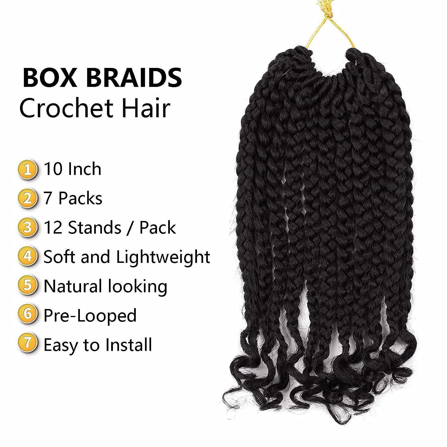 7 Packs Curly Ends Crochet Box Braids 10 Inch - Black Women's Crochet ...