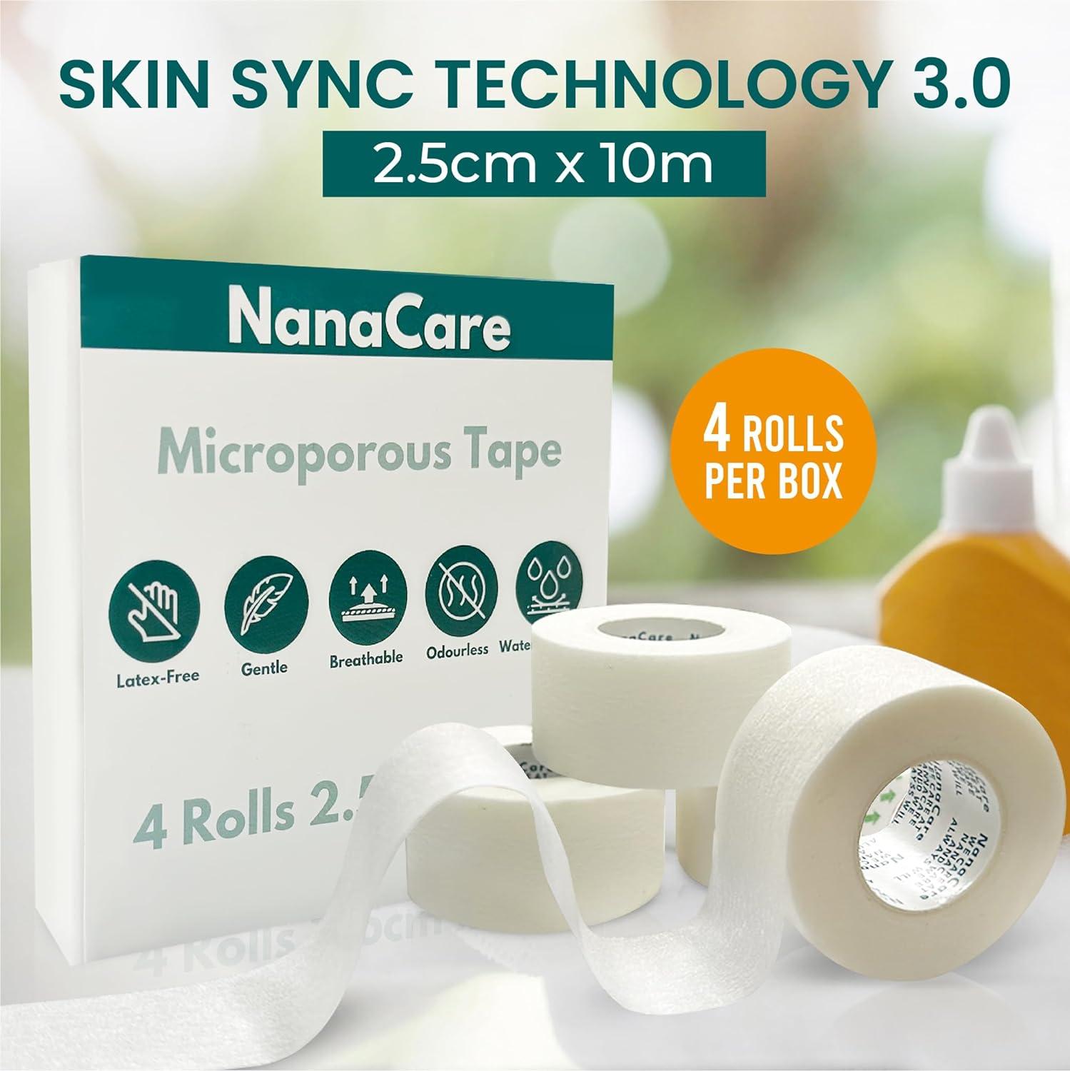 NanaCare Microporous Surgical Tape 2.5cm x 10m - 4 Rolls | Medical Tape ...