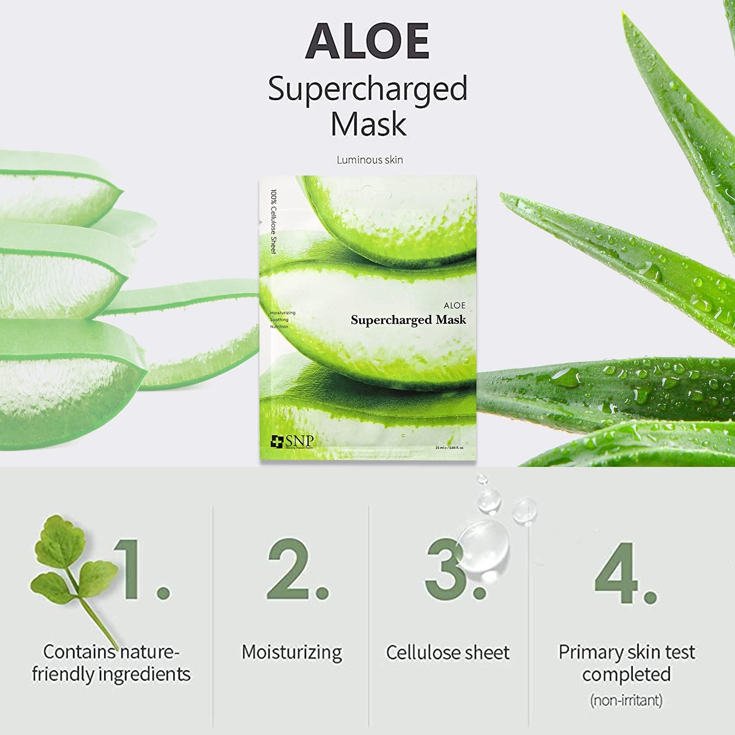SNP Aloe Supercharged Korean Face Sheet Mask - Soothing & Calming for ...