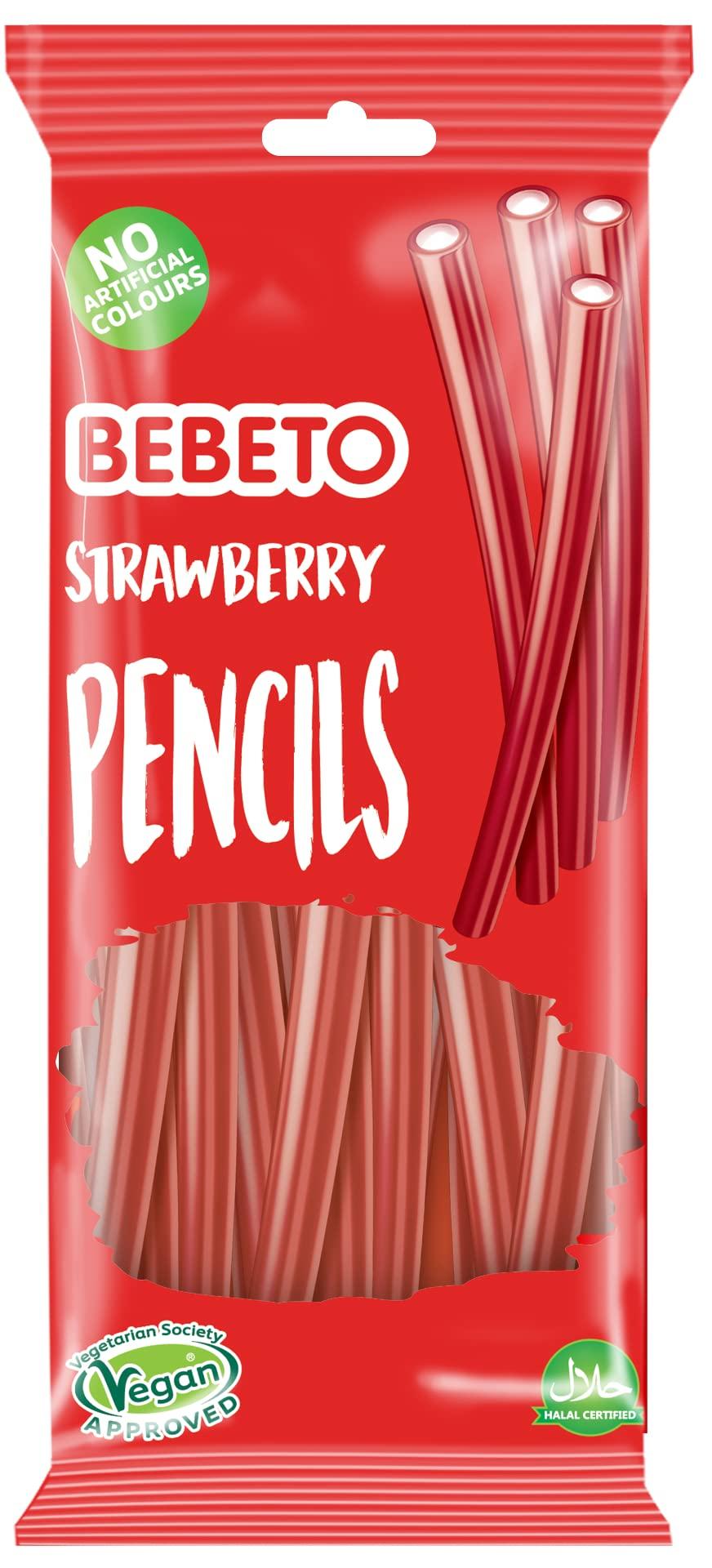 Bebeto Strawberry Pencils Chewy Fruity Gummy Pencil Sweets Single Pack ...