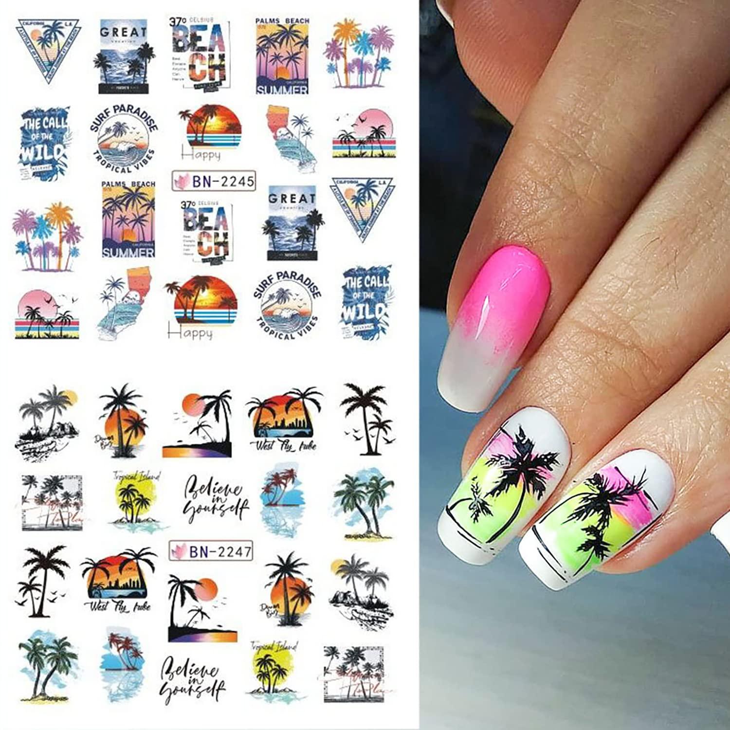 Summer Nail Art Stickers & Decals - Water Transfer Palm Tree & Coconut ...