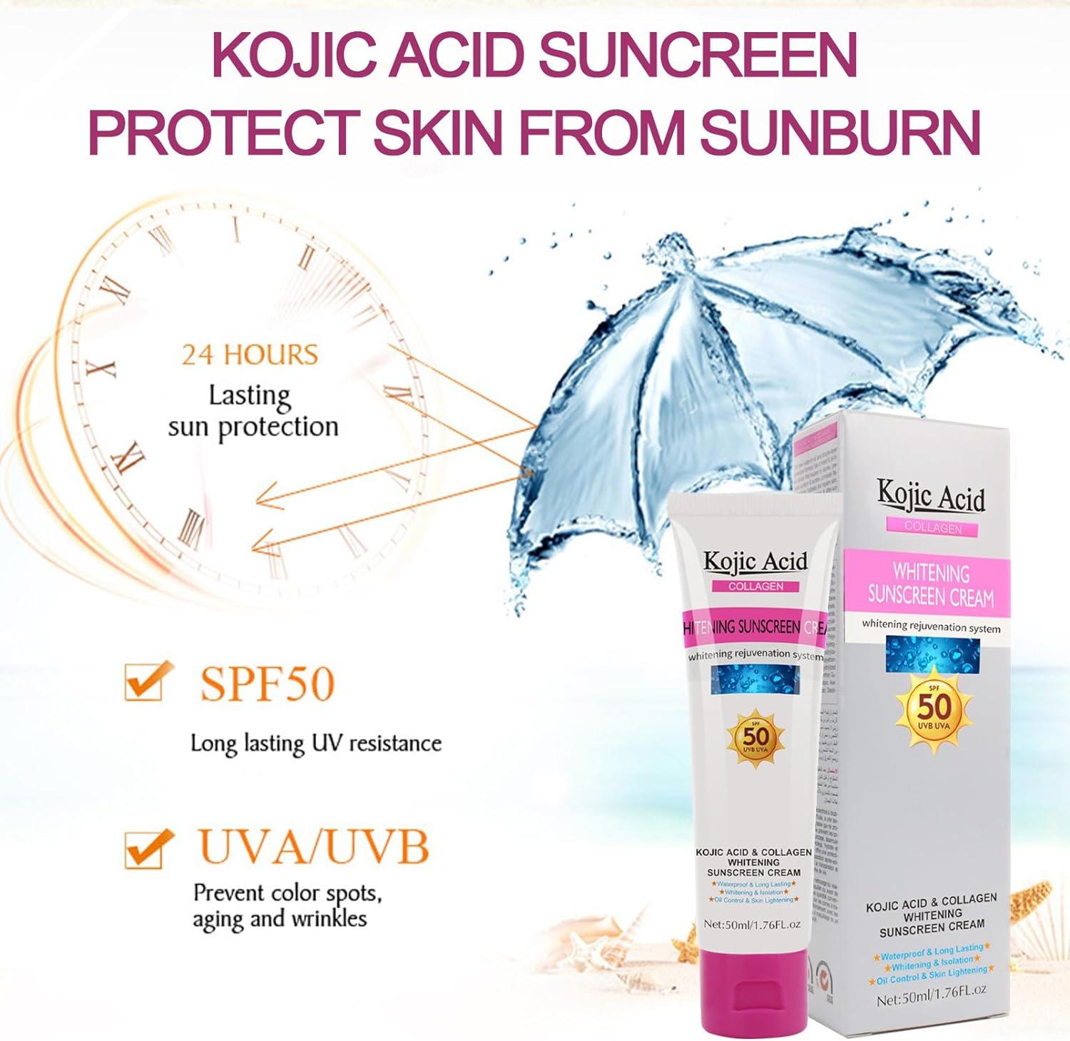 Kojic Acid SPF 50 Face Moisturizer | Daily Use Sunscreen with UVA/UVB ...