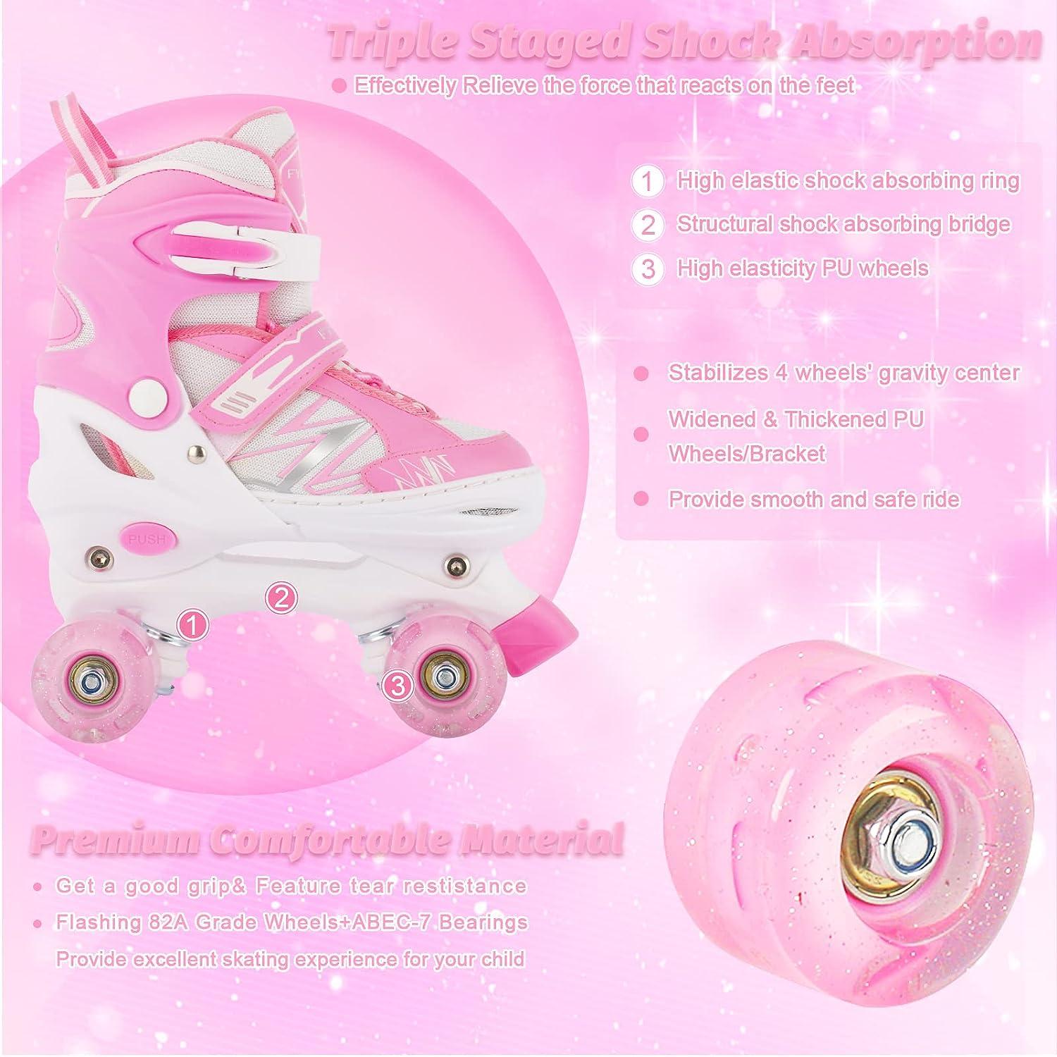 Girls Adjustable Roller Skates with Light Up Wheels - Pink XS (7C-10C ...