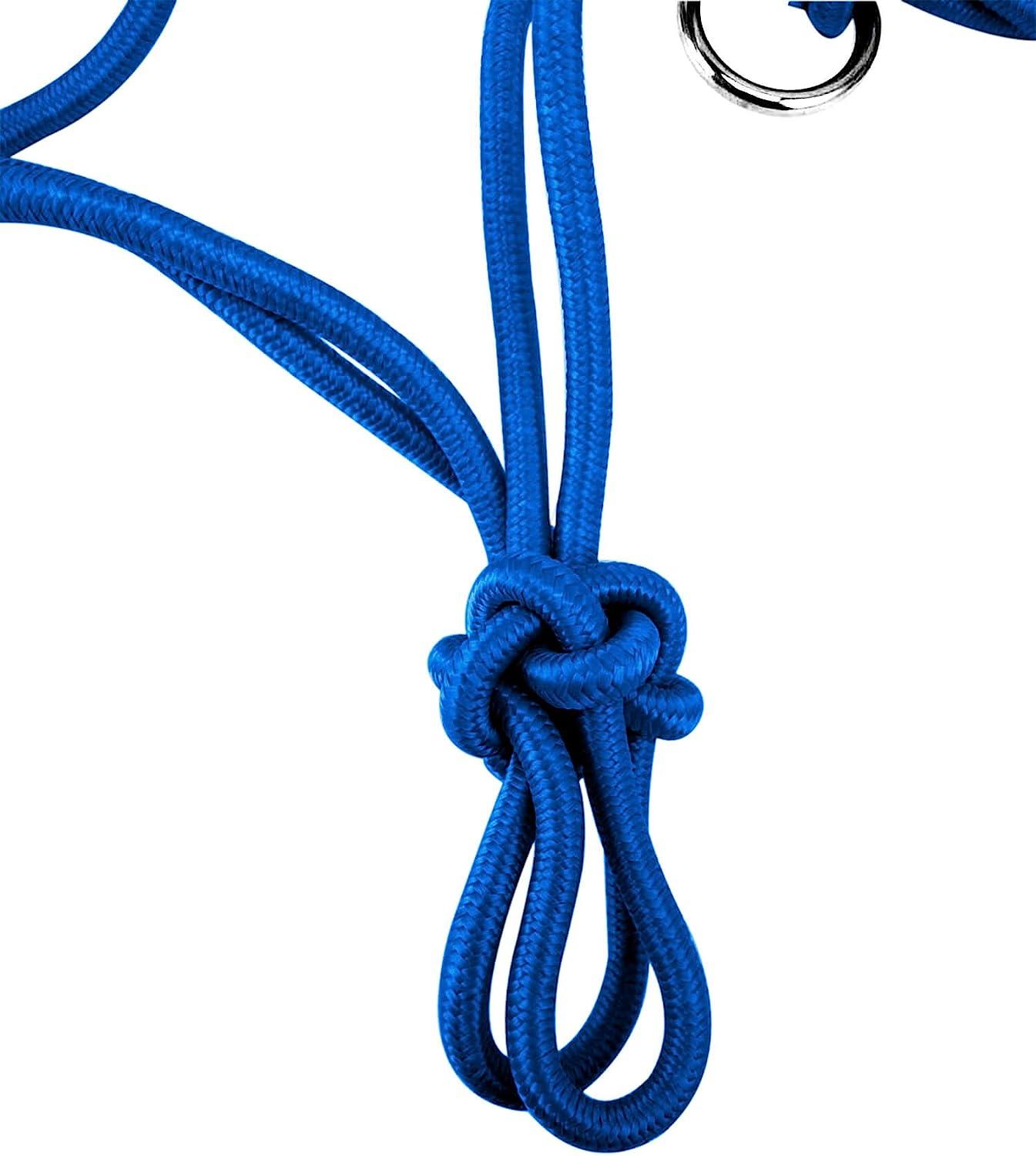 Southwestern Equine Blue Side Pull Rope Halter with Nickel Plated Rings ...