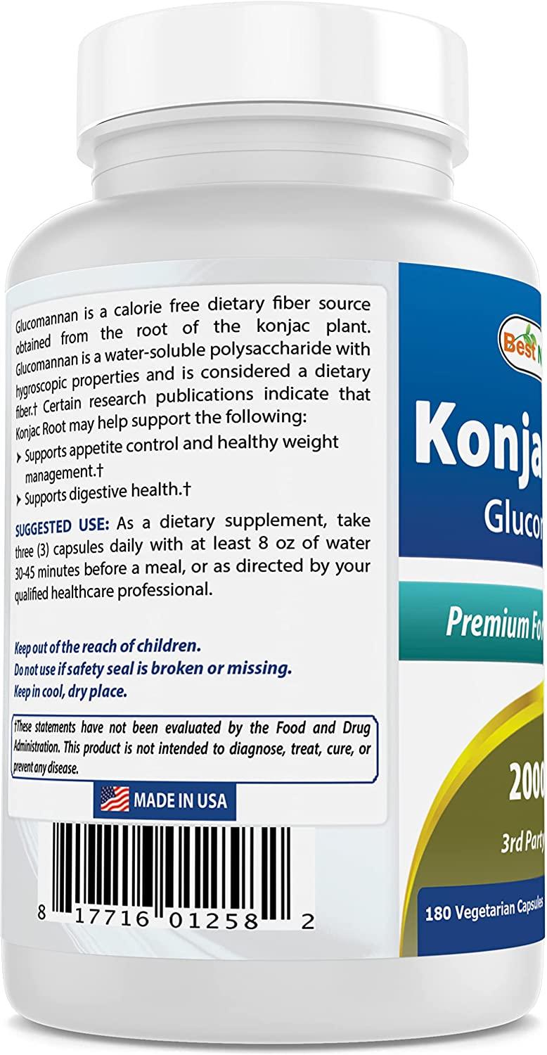 2 Pack Best Naturals Konjac Glucomannan Root 2000mg - 180 Veg Capsules ...