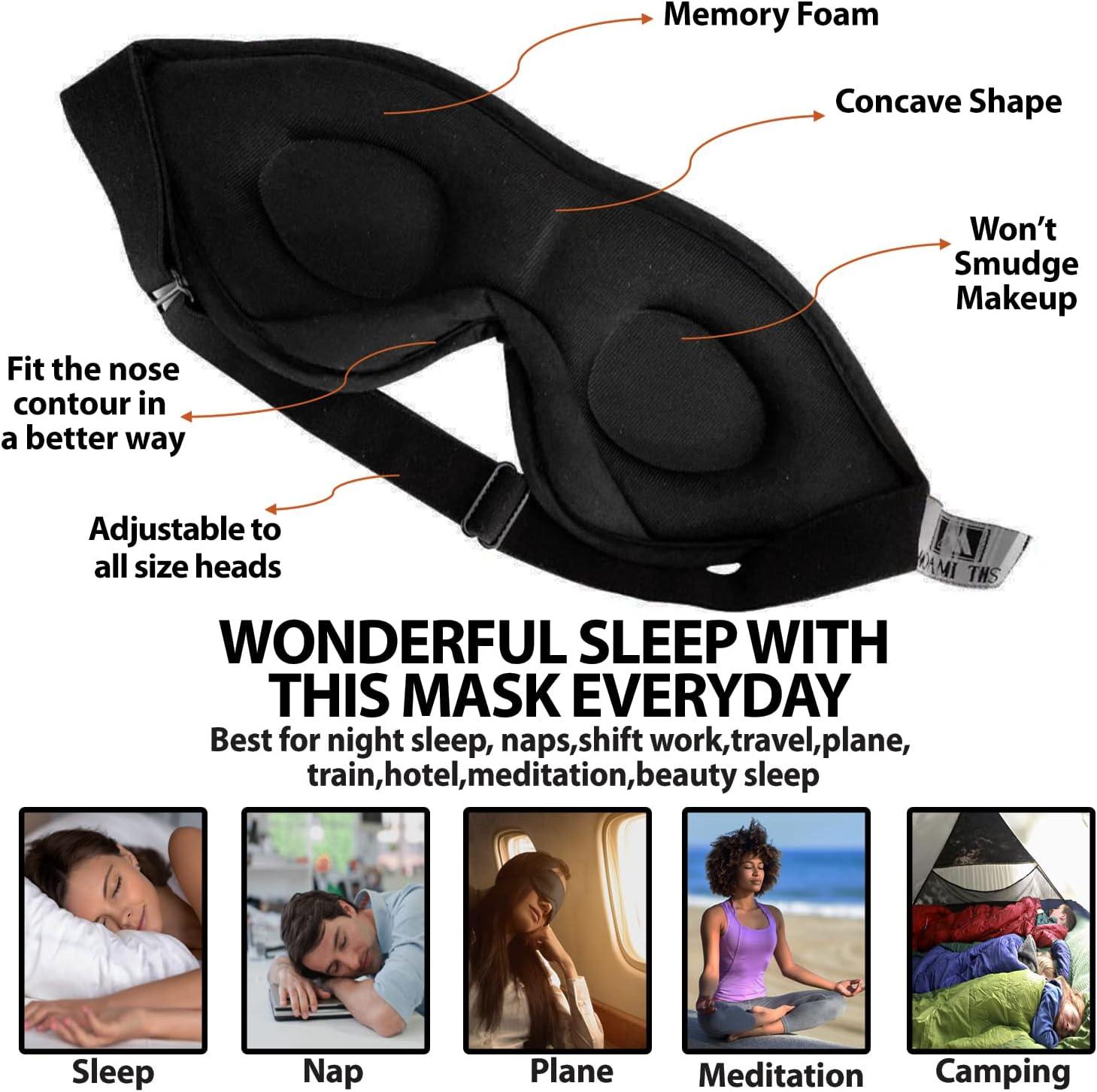 Luxury Sleep Eye Mask for Men & Women - Black Concave Molded Night ...