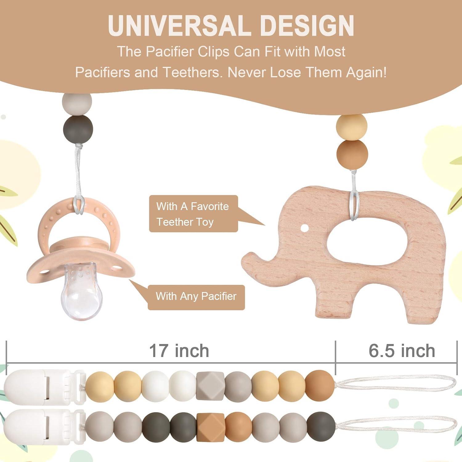 Kowlone Pacifier Chain for Girls | Silicone Dummy Clips - 2-Pack (Beige ...