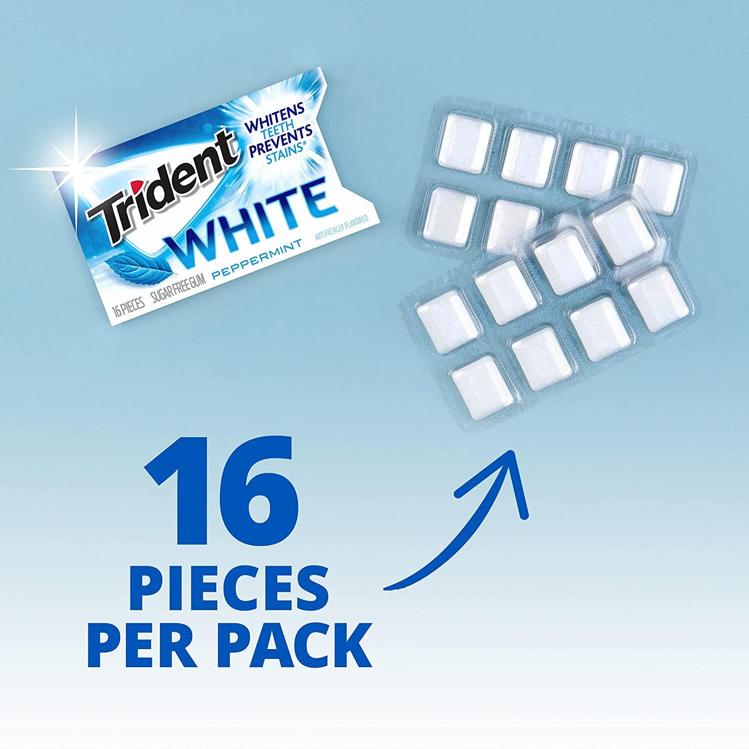 Trident White Peppermint Sugar Free Gum - 144 Pieces (16 Count x 9 ...