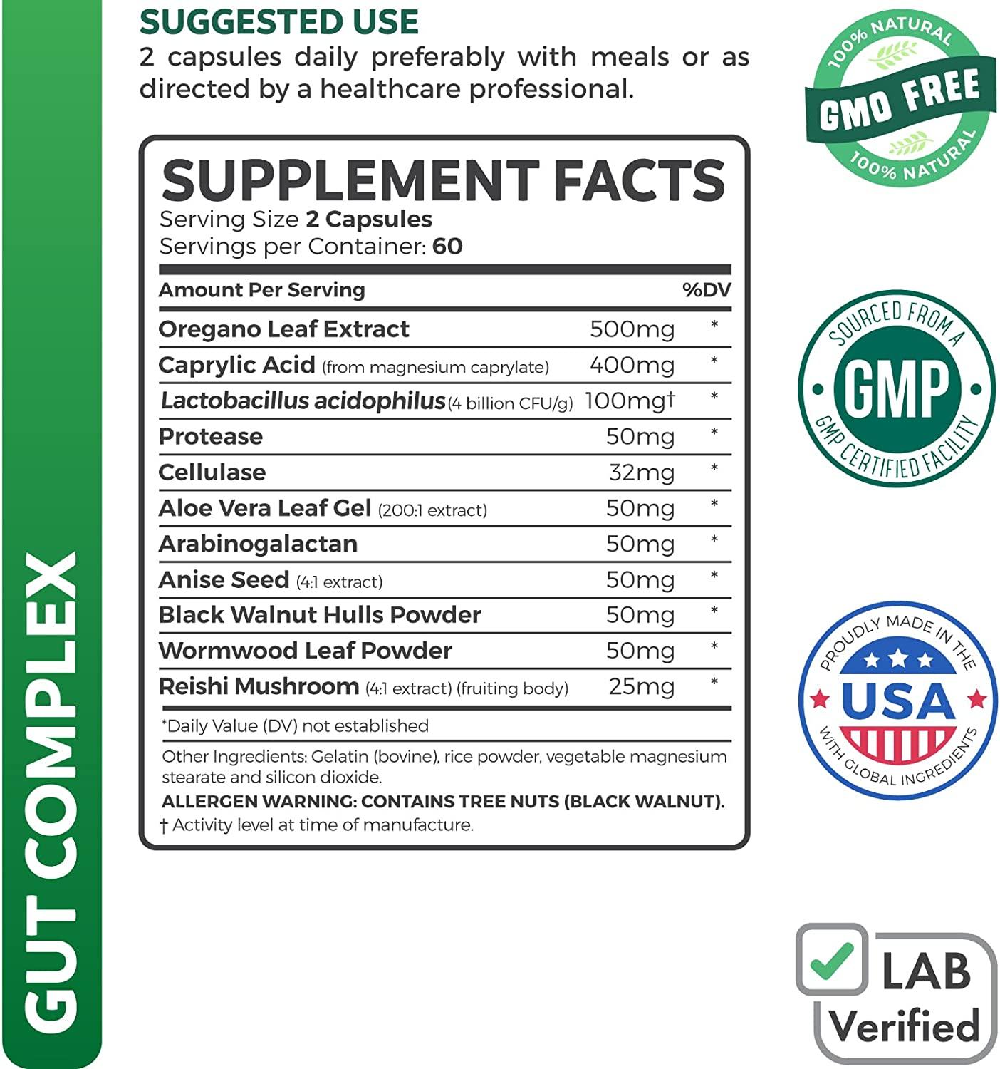 Caprylic Acid Oregano Oil & Probiotics Gut Complex - 120 Capsules | Non ...