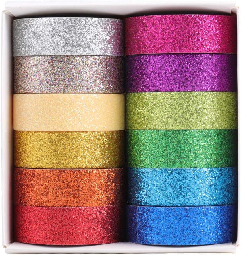 DIY Glitter Washi Tape Set - 12 Rolls Sparkle Decorative Masking Tape ...