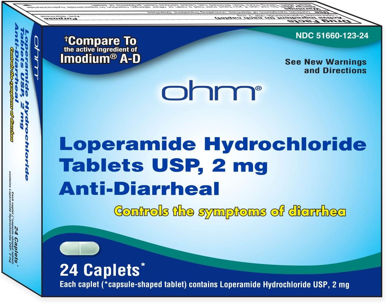Ohm Loperamide Hydrochloride Caplets 2mg - 24 Count Anti-Diarrheal