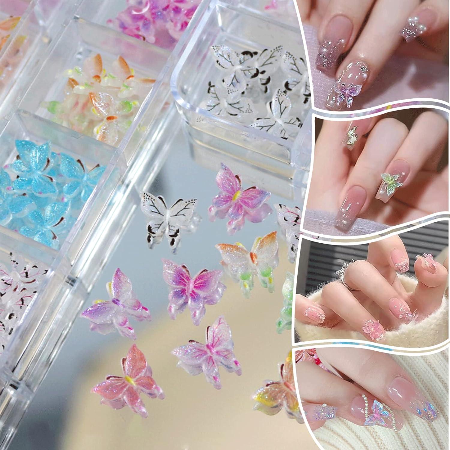 Colorful 3D Butterfly Nail Charms - 12Grids Resin Mini Nail Art ...