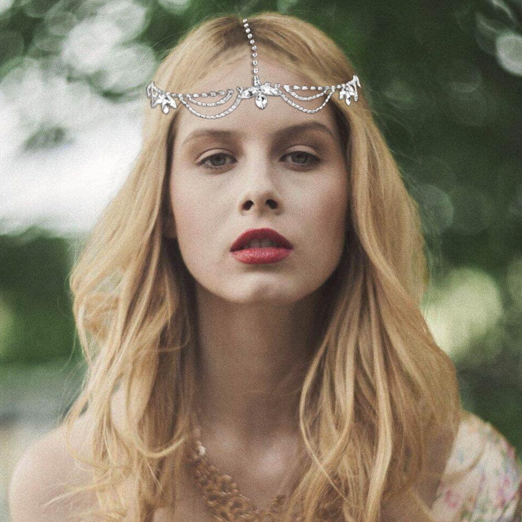 Brinie Silver Crystal Wedding Headband Chain for Women - Bridal Jewelry ...