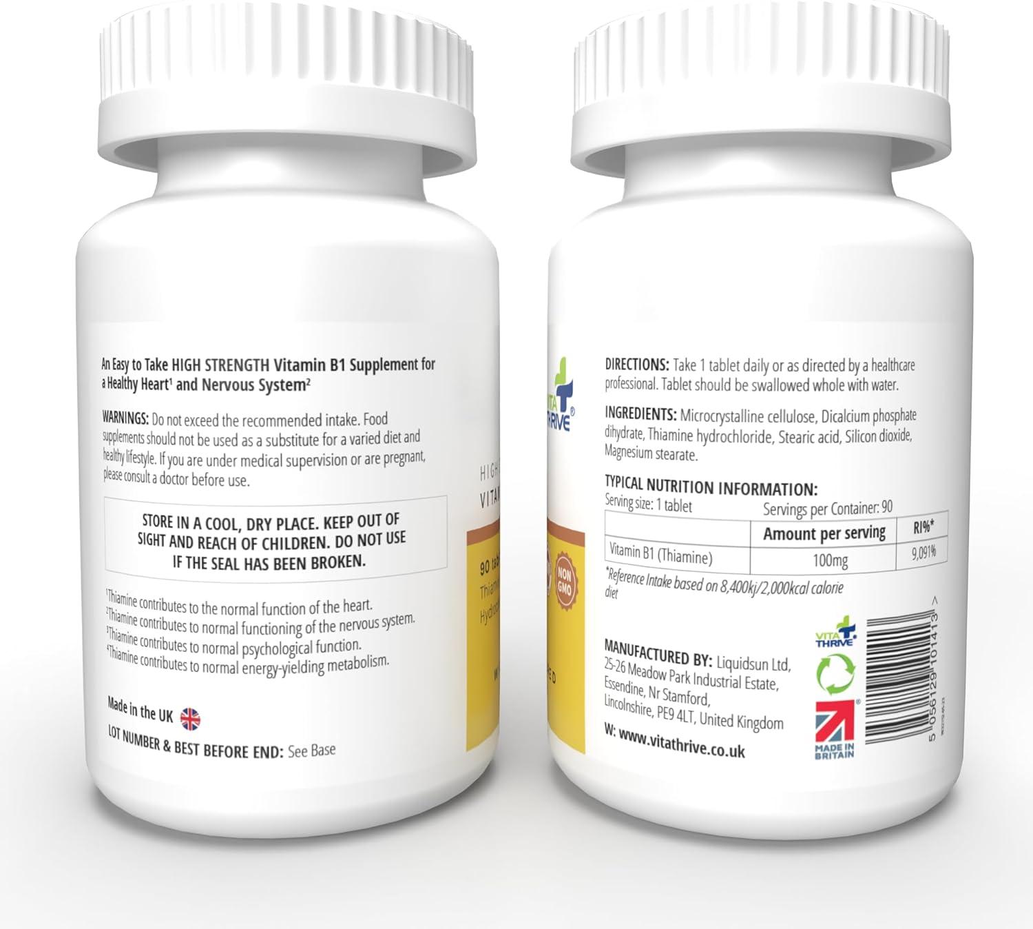 VitaThrive Thiamine B1 100mg | 90 Tablets - Essential Vitamin for ...