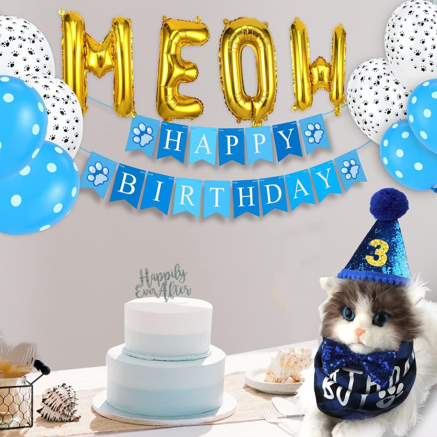 Blue Cat Birthday Party Supplies Cut Cat Birthday Supplies with Cat ...
