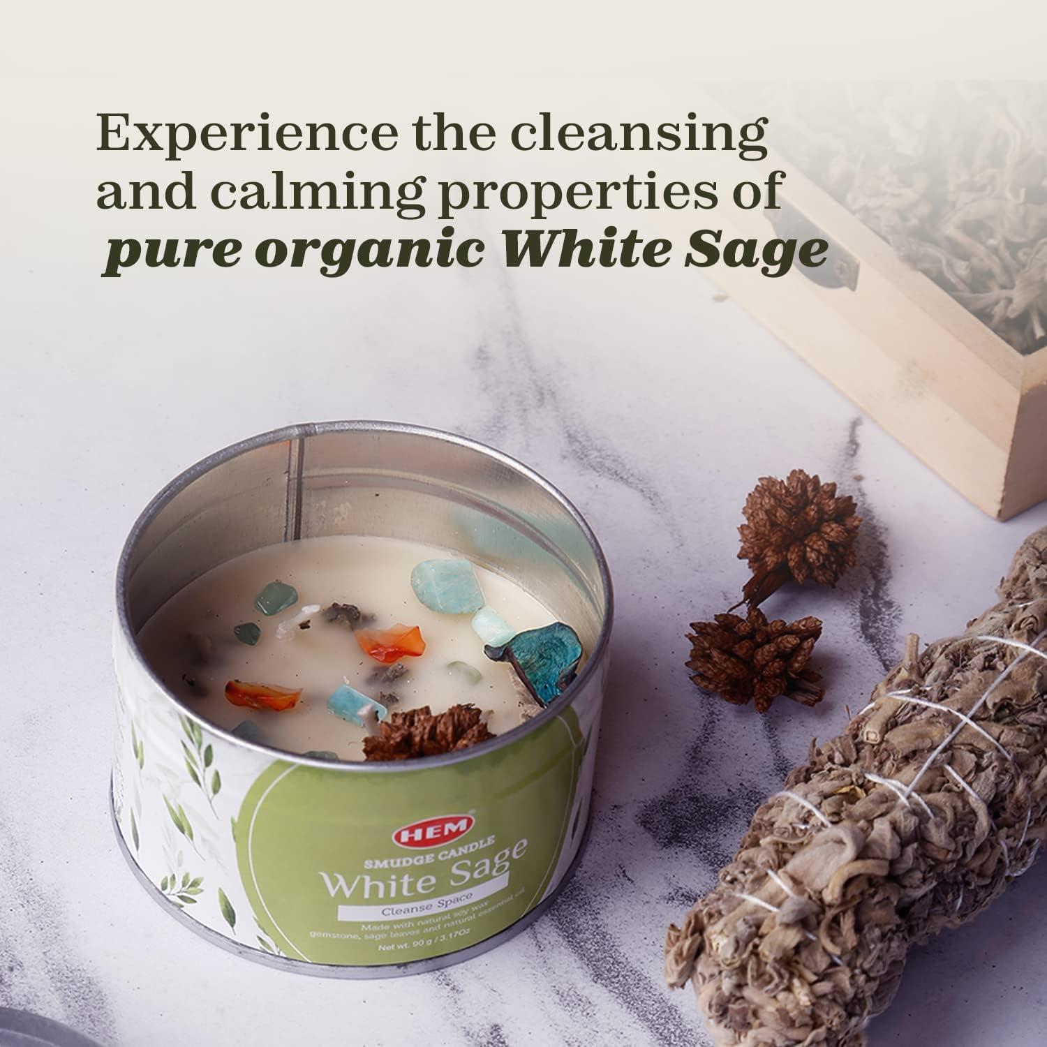 White Sage Candles for Cleansing - Natural Soy 9.5 Oz with Crystals ...