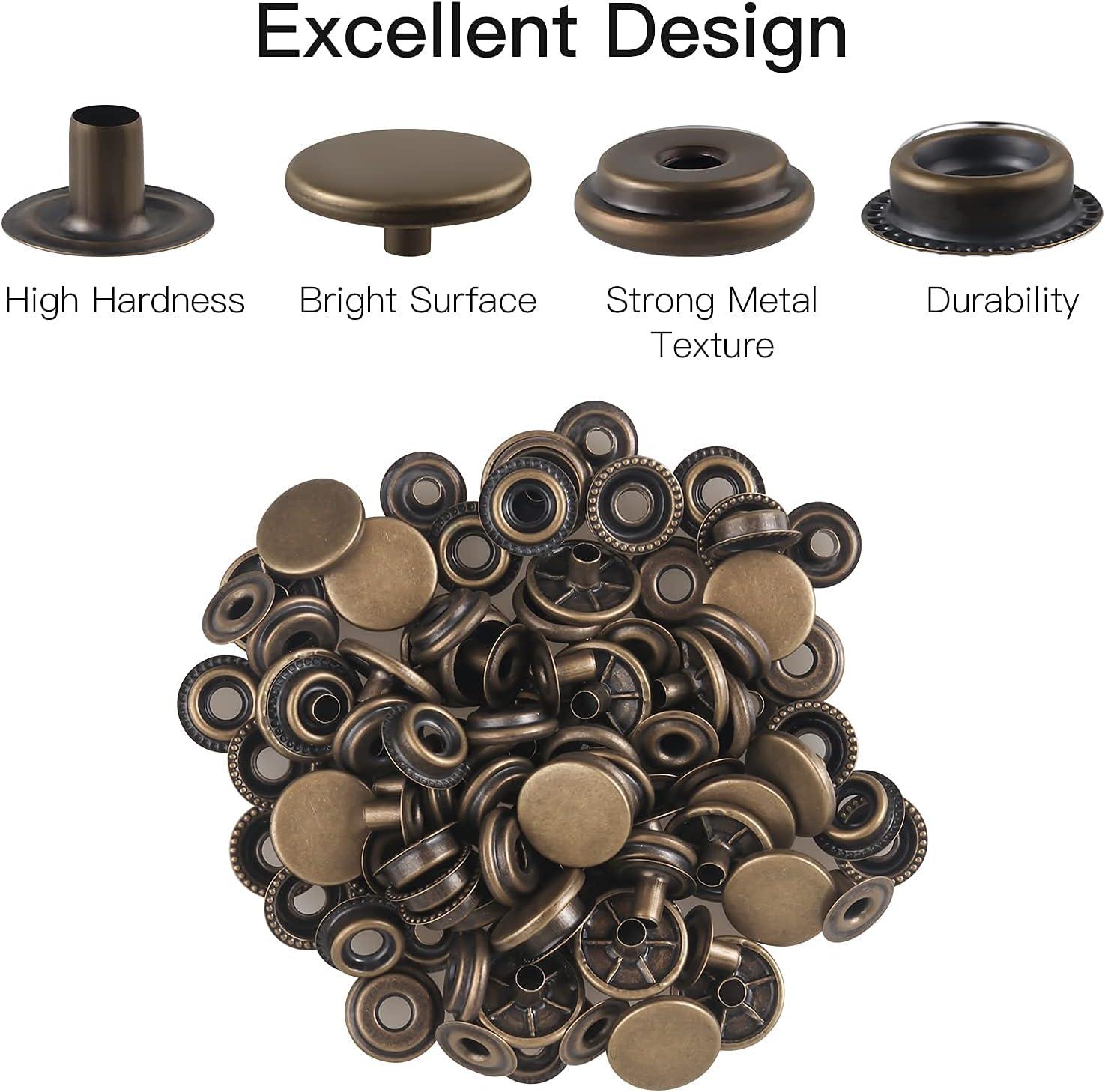 200 Pieces (50Sets) Leather Snap Fastener Kit Tool 5/8 inches (15mm ...