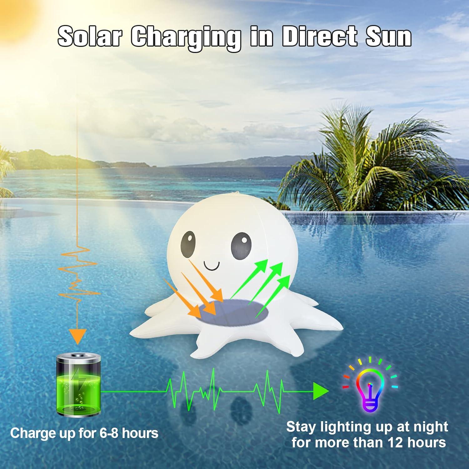 Qoolife Solar Pool Lights - Inflatable Remote Control Octopus Floating ...
