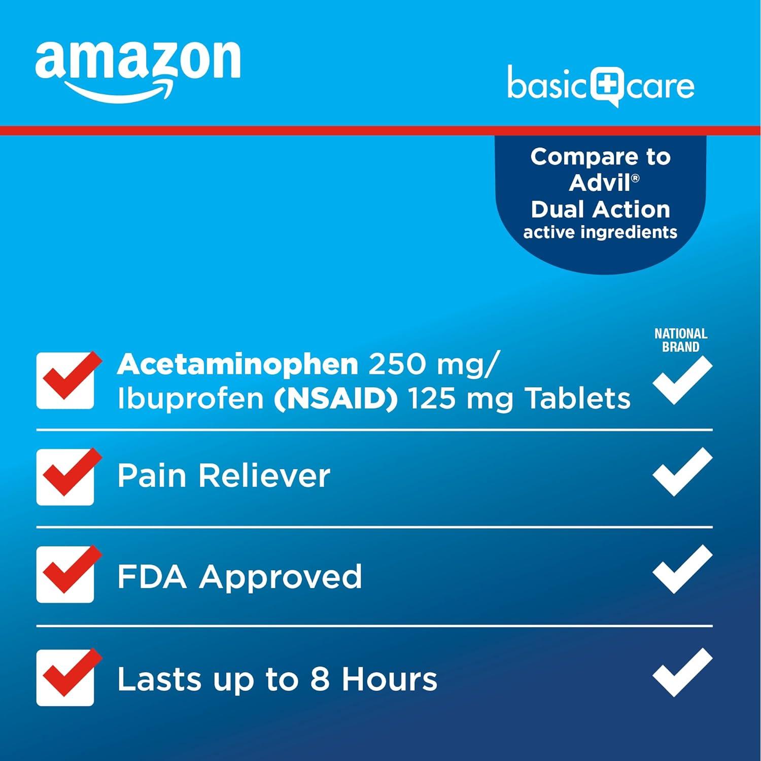 Shop Amazon Basic Care Dual Action Acetaminophen & Ibuprofen Tablets ...