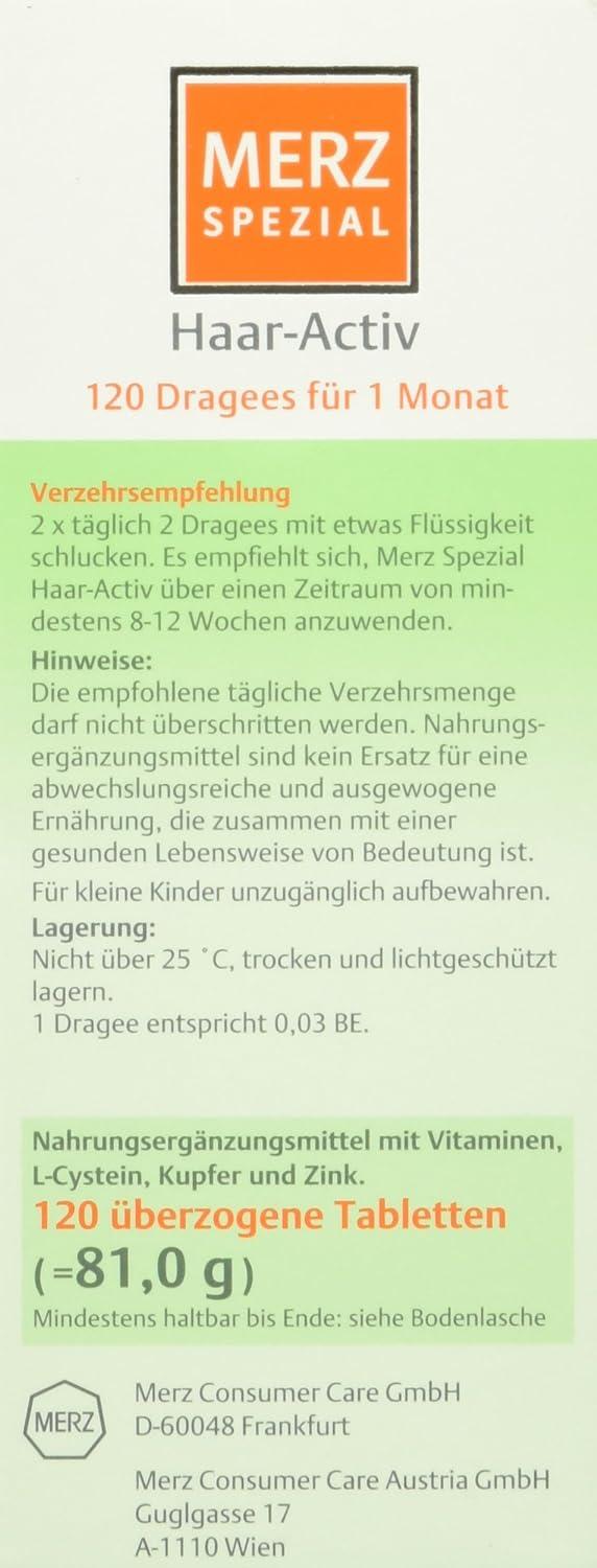 Merz Special Hair Active Dragees - 120 Tablets for Healthy Hair Growth ...