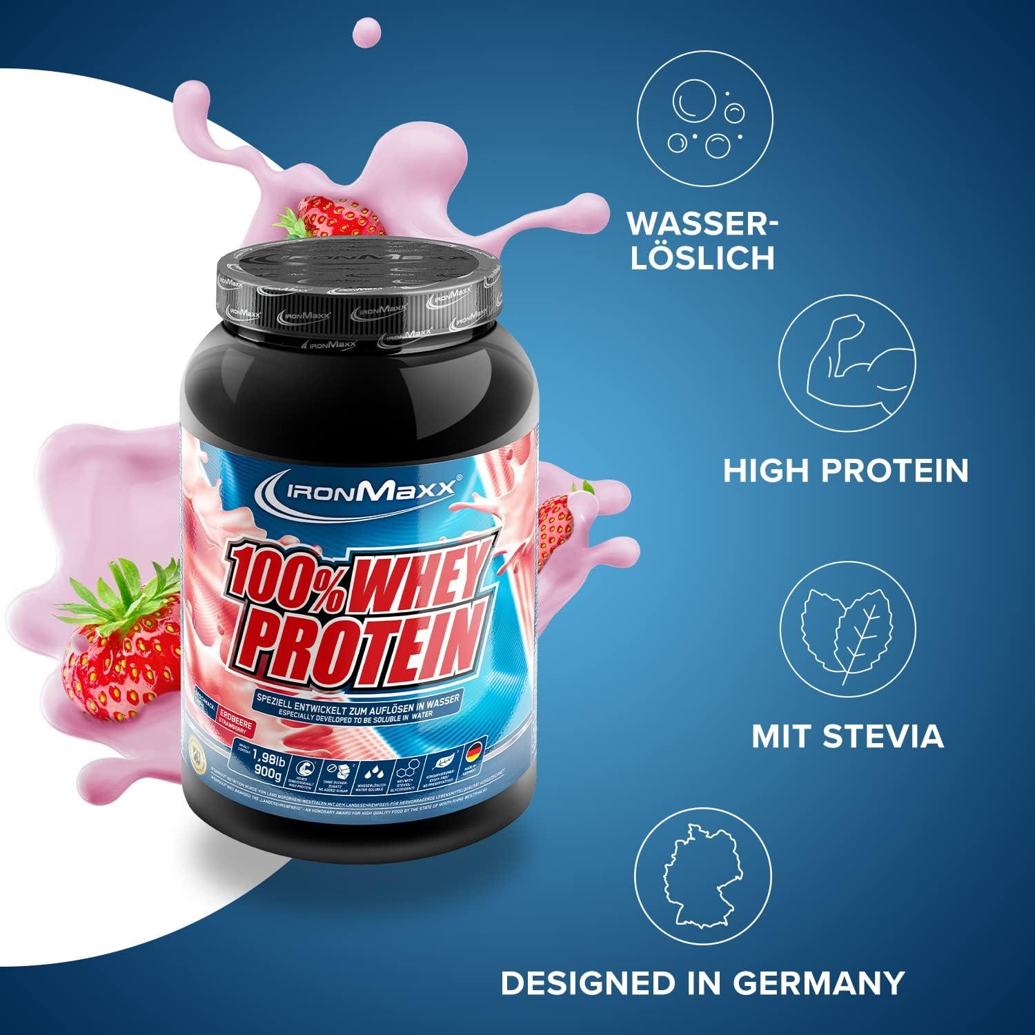 Ironmaxx 100% Whey Protein Powder - Strawberry 900g | Water-Soluble Low ...